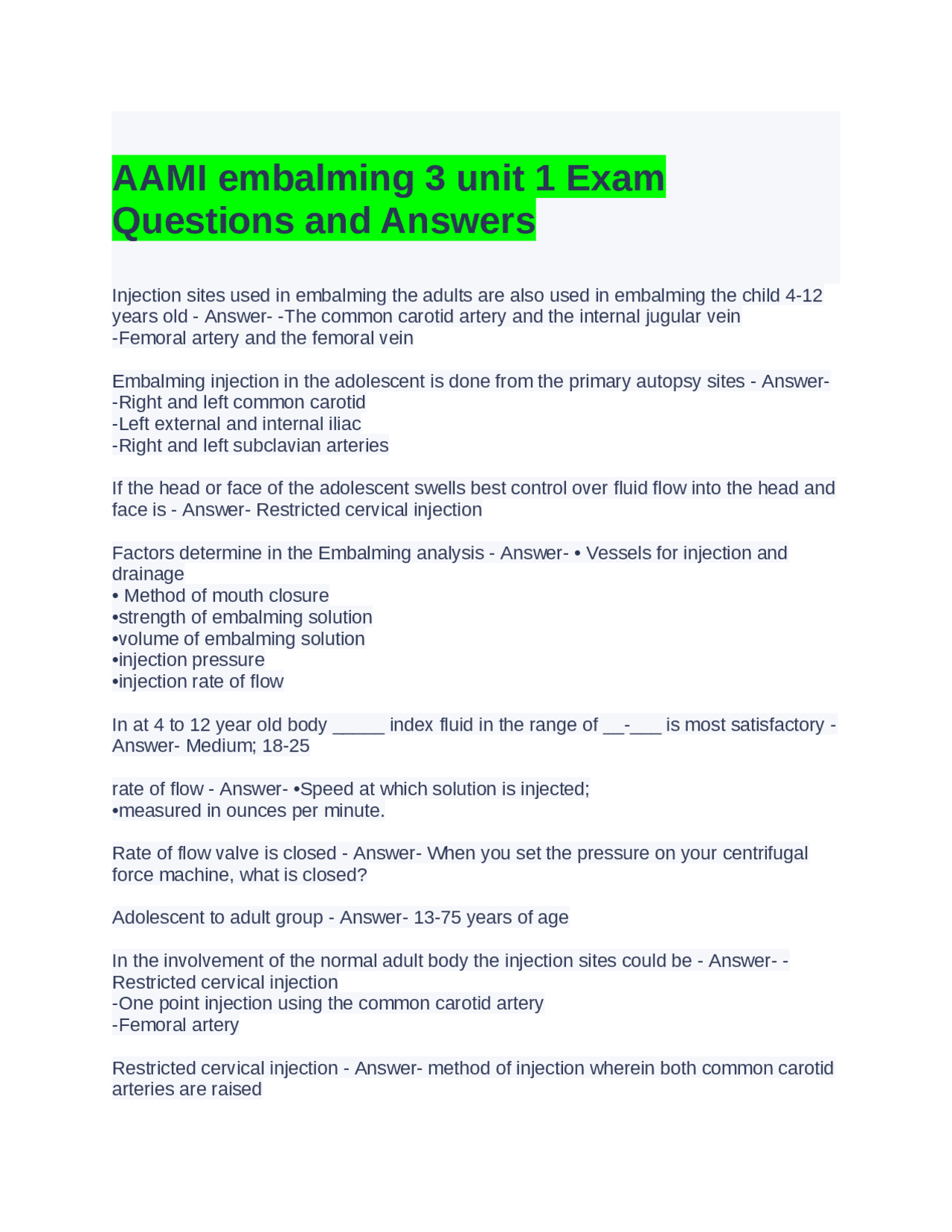 AAMI embalming 3 unit 1 Exam Questions and Answers | Exams Nursing ...