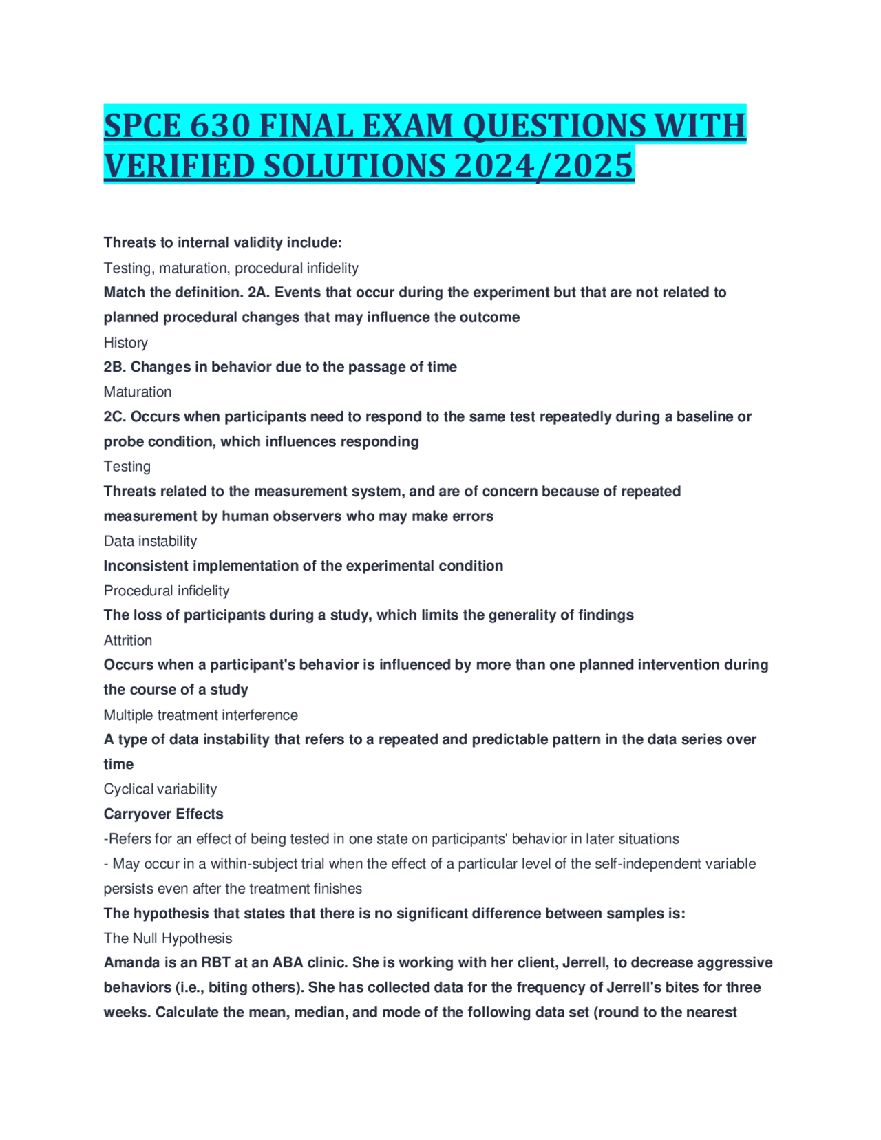 SPCE 630 FINAL EXAM QUESTIONS WITH VERIFIED SOLUTIONS 2024/2025 | Exams ...