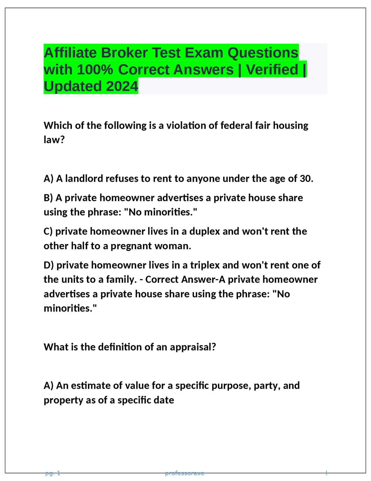 Affiliate Broker Test Exam Questions with 100% Correct Answers ...