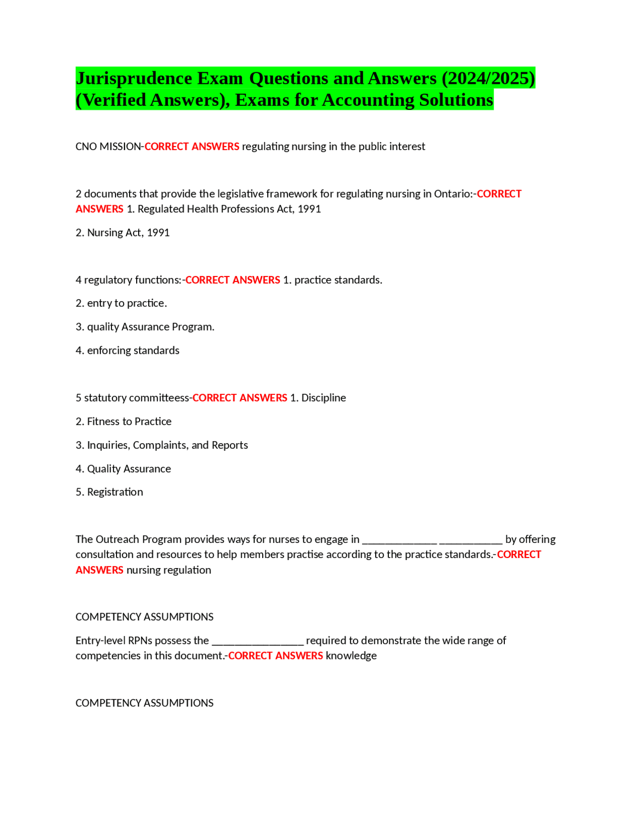 Jurisprudence Exam Questions and Answers (2024/2025) (Verified Answers), Exams for Account ...