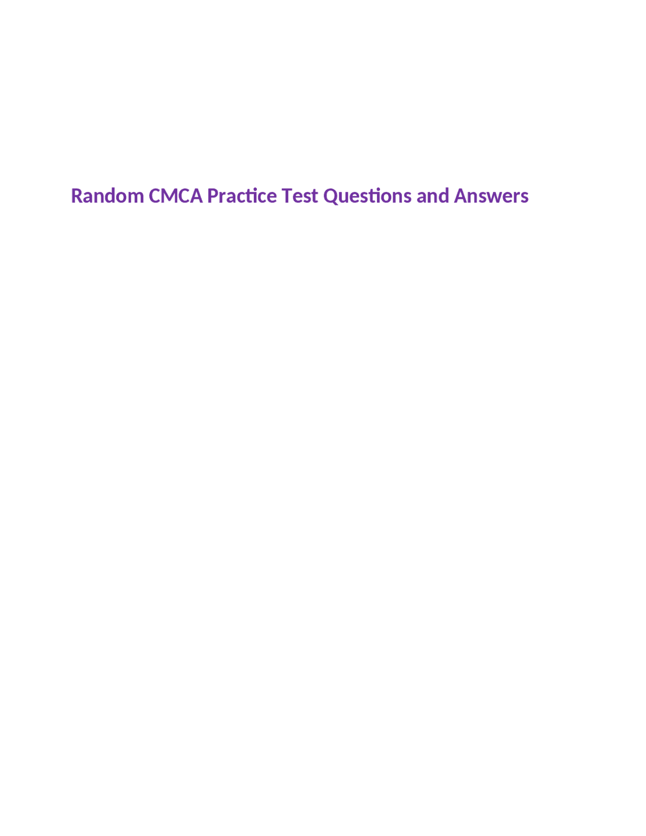 Random CMCA Practice Test Questions and Answers | Exams Business ...