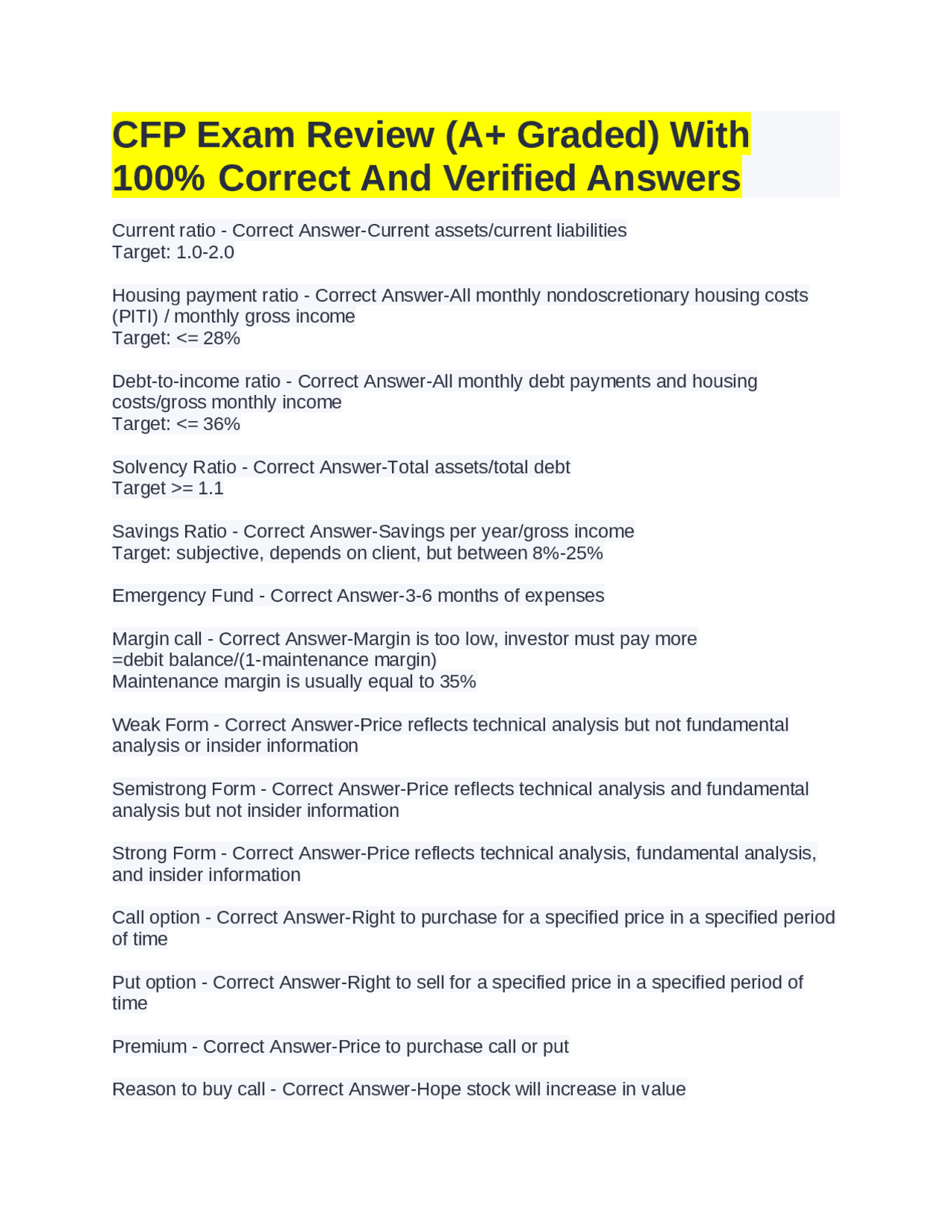 CFP Exam Review (A+ Graded) With 100% Correct And Verified Answers ...