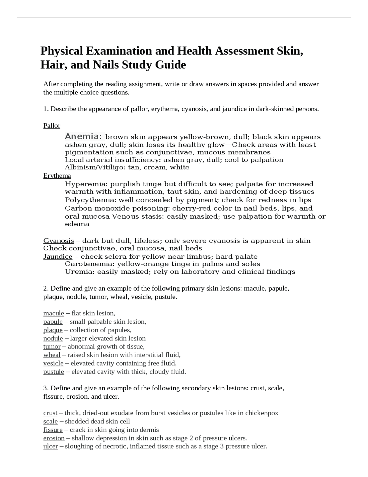 Physical Examination and Health Assessment Skin, Hair, and Nails Study ...