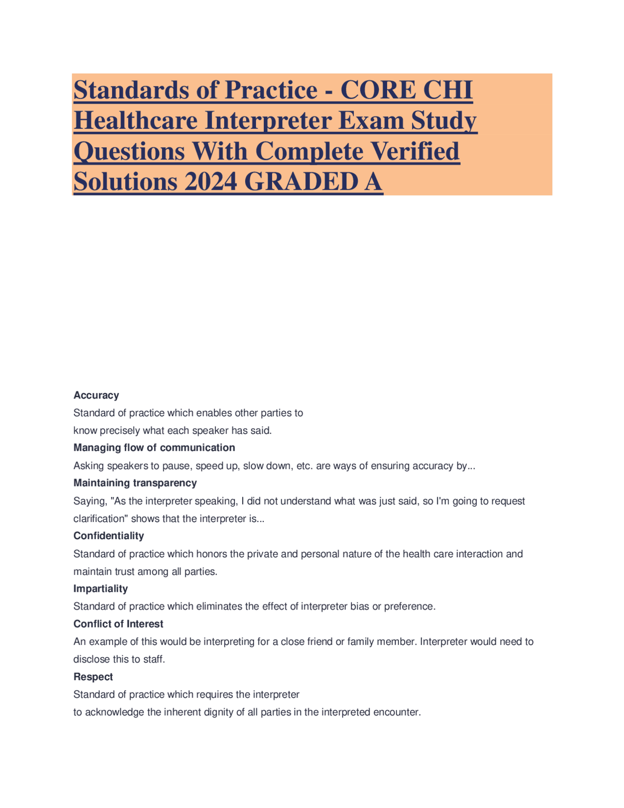 Standards of Practice - CORE CHI Healthcare Interpreter Exam Study ...