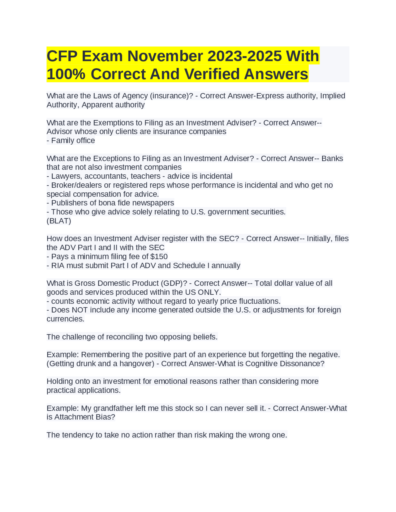 CFP Exam November 2023-2025 With 100% Correct And Verified Answers ...
