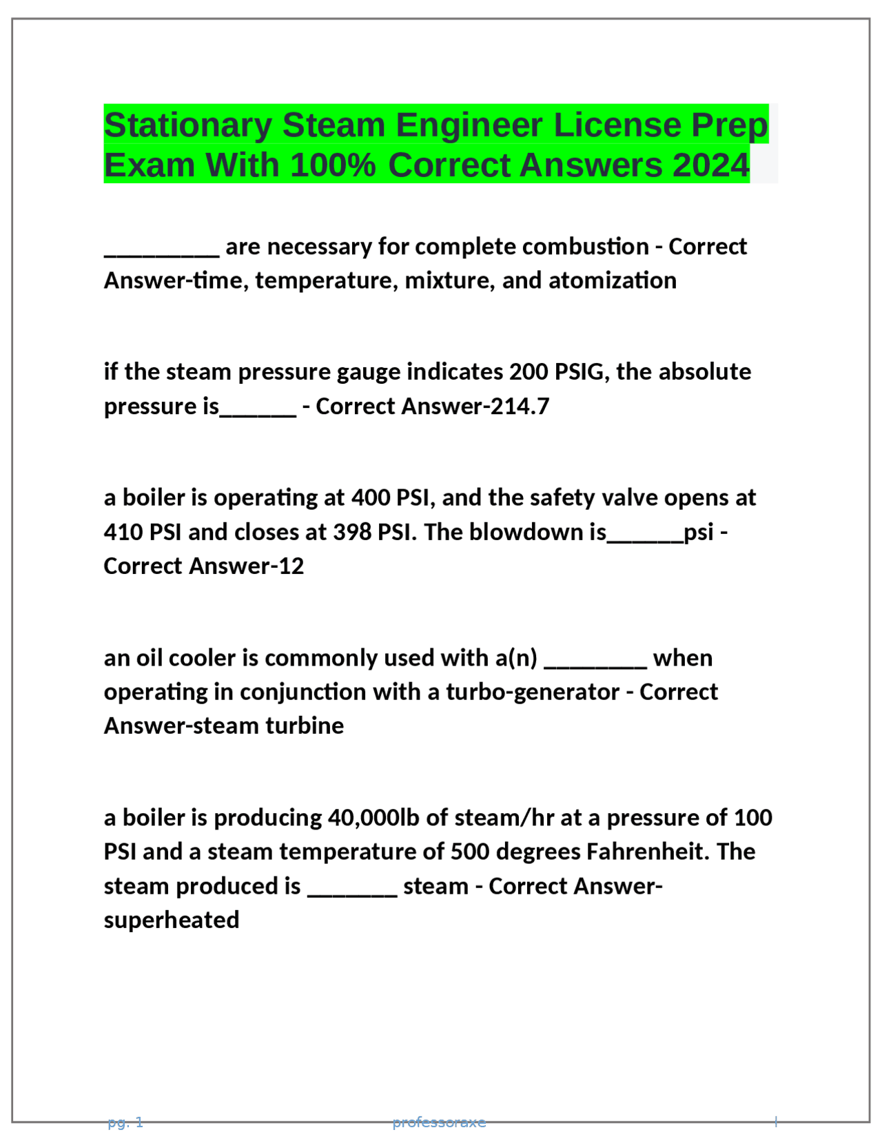 Stationary Steam Engineer License Prep Exam With 100% Correct Answers ...