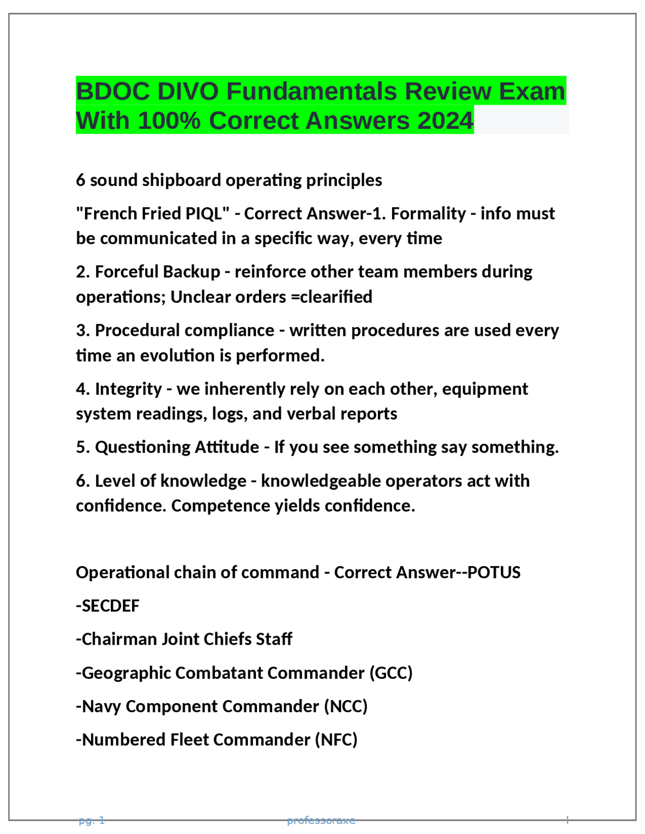 BDOC DIVO Fundamentals Review Exam With 100% Correct Answers 2024 ...