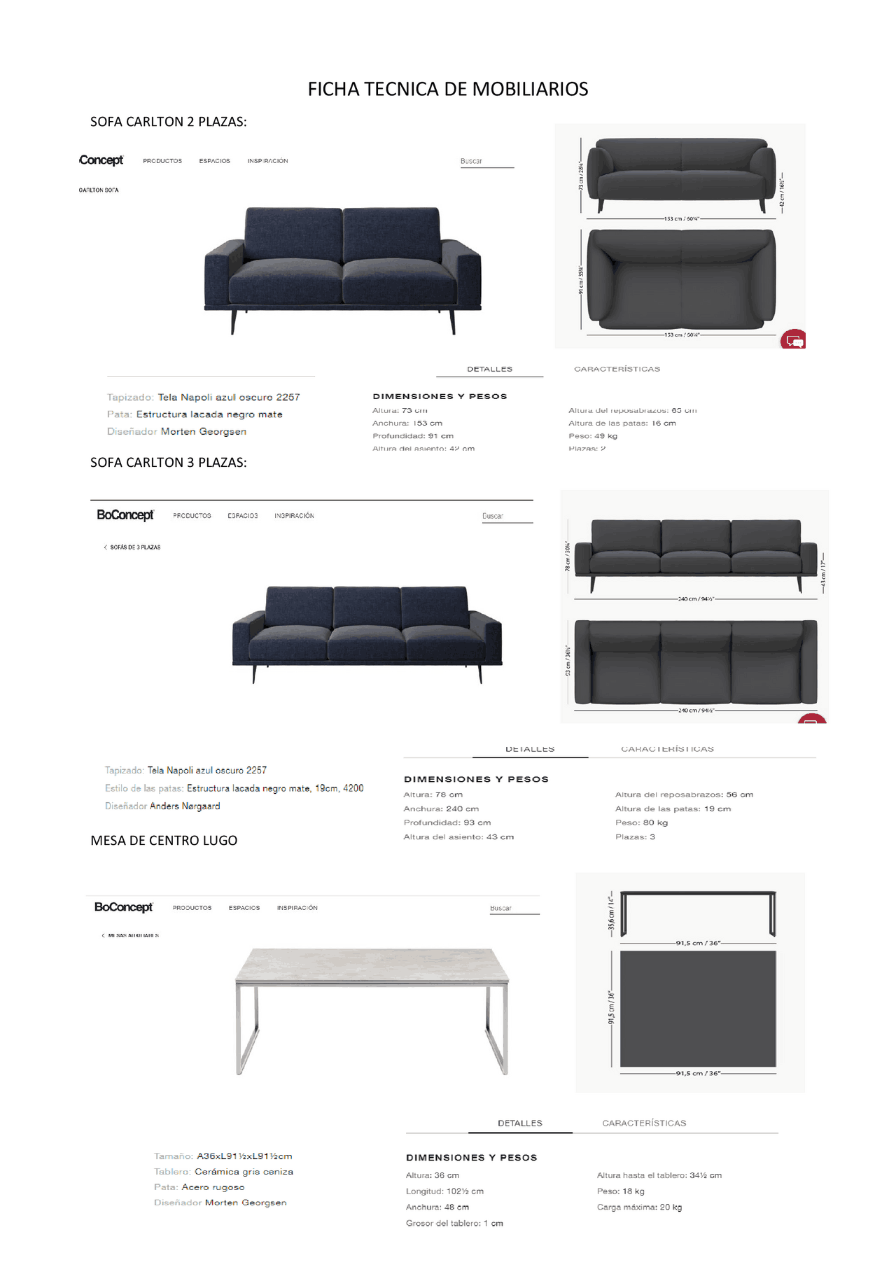 ficha tecnica de mobiliario | Guías, Proyectos, Investigaciones de Arquitectura | Docsity