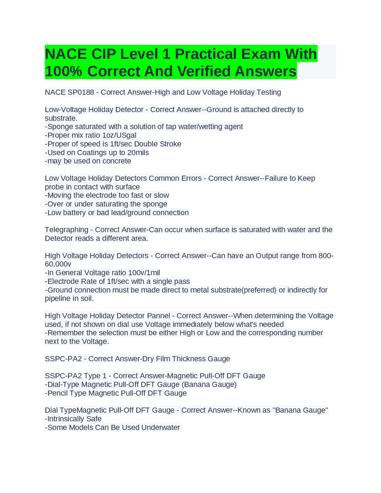 NACE CIP Level 1 Practical Exam With 100% Correct And Verified Answers ...