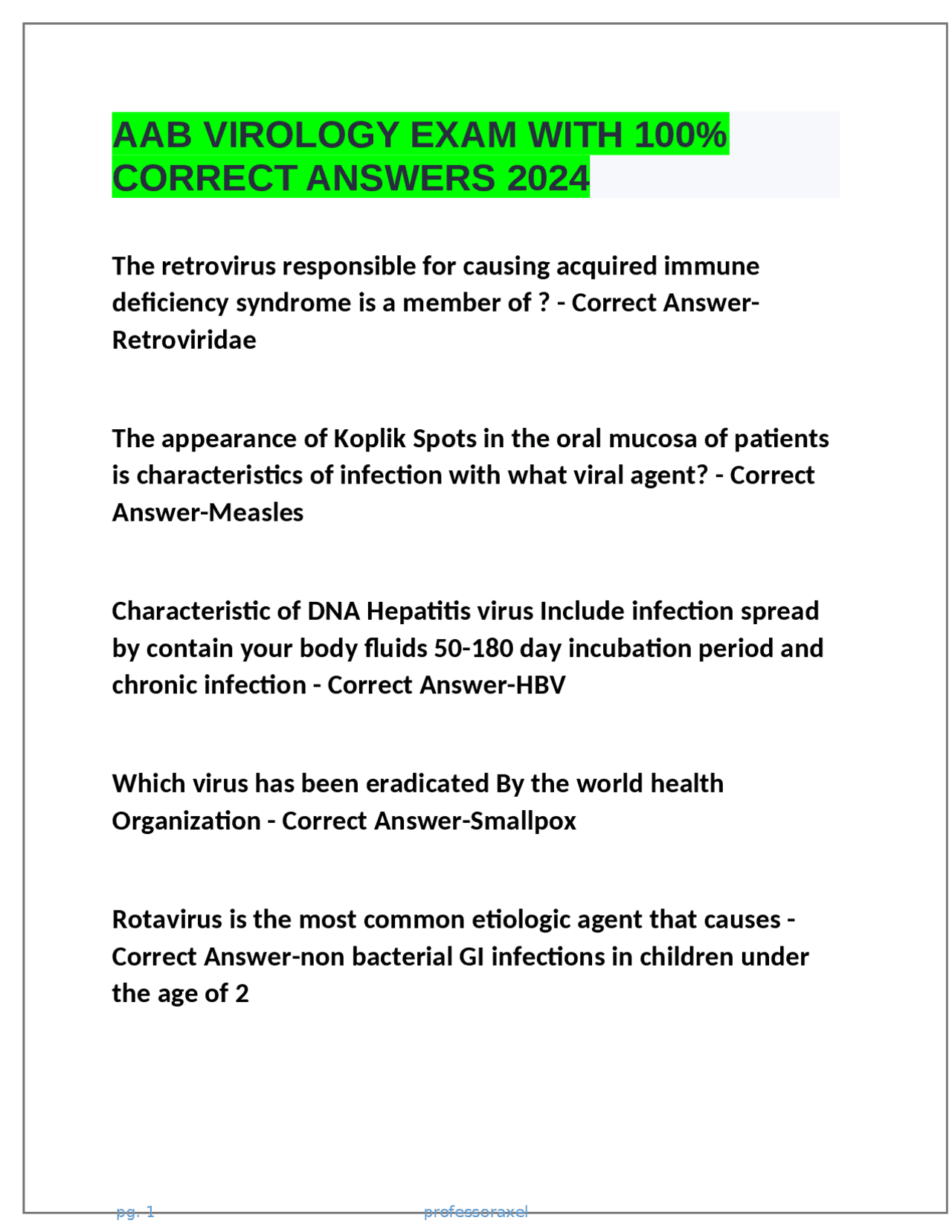 AAB VIROLOGY EXAM WITH 100% CORRECT ANSWERS 2024 | Exams Advanced ...