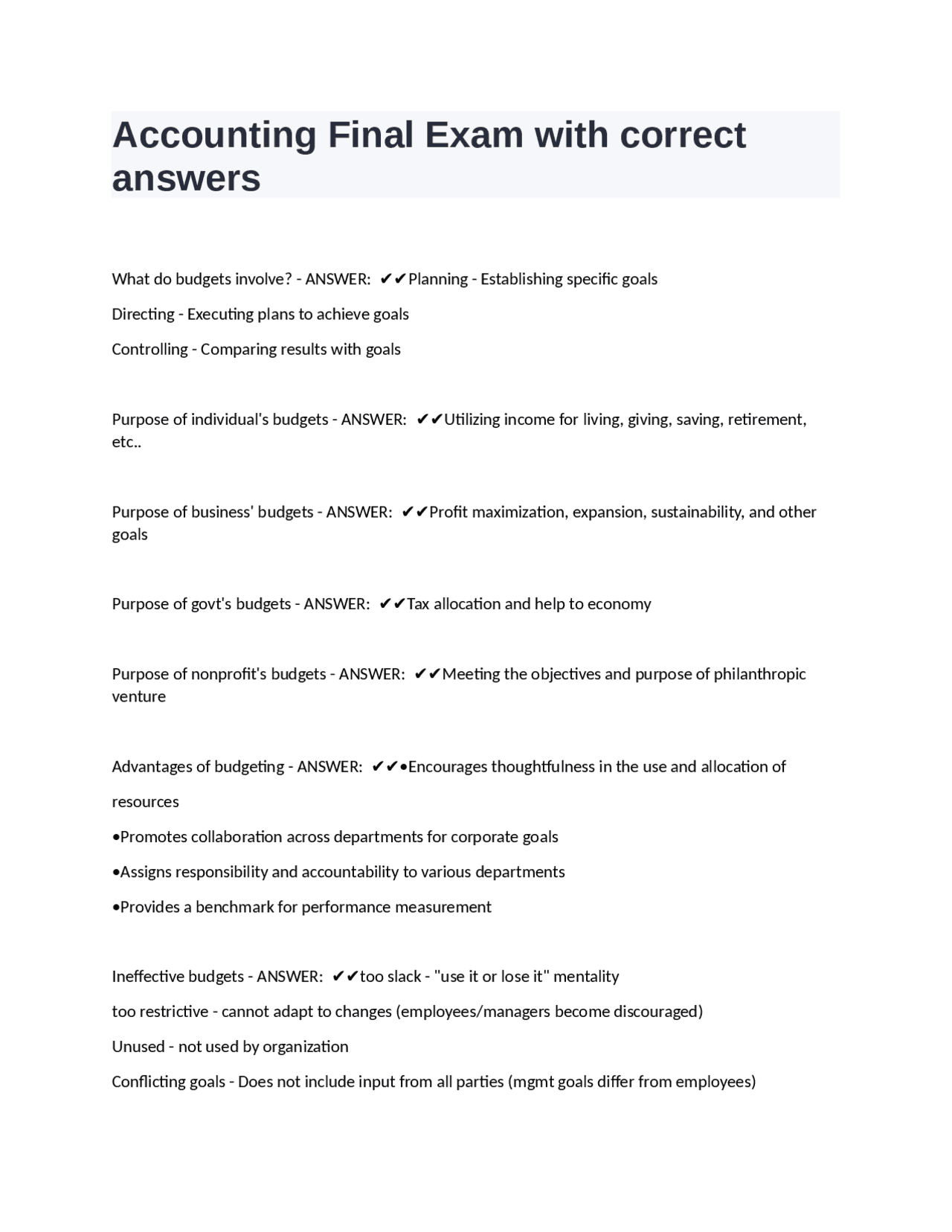 Accounting Final Exam with correct answers | Exams Accounting | Docsity