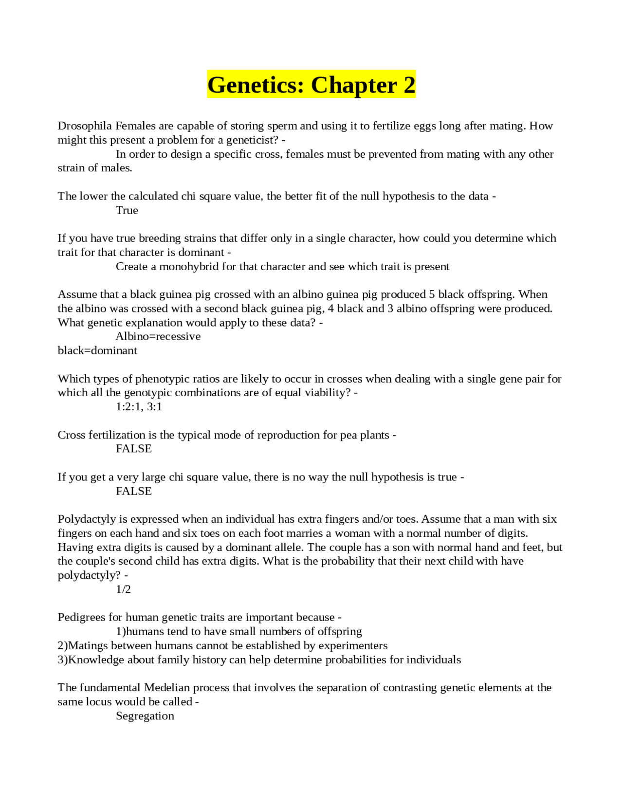 Genetics: Chapter 2 Genetics: Chapter 2 | Exams Genetics | Docsity