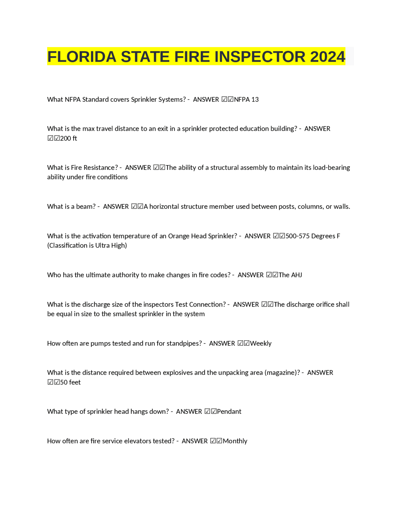 FLORIDA STATE FIRE INSPECTOR 2024 | Exams Safety and Fire Engineering ...