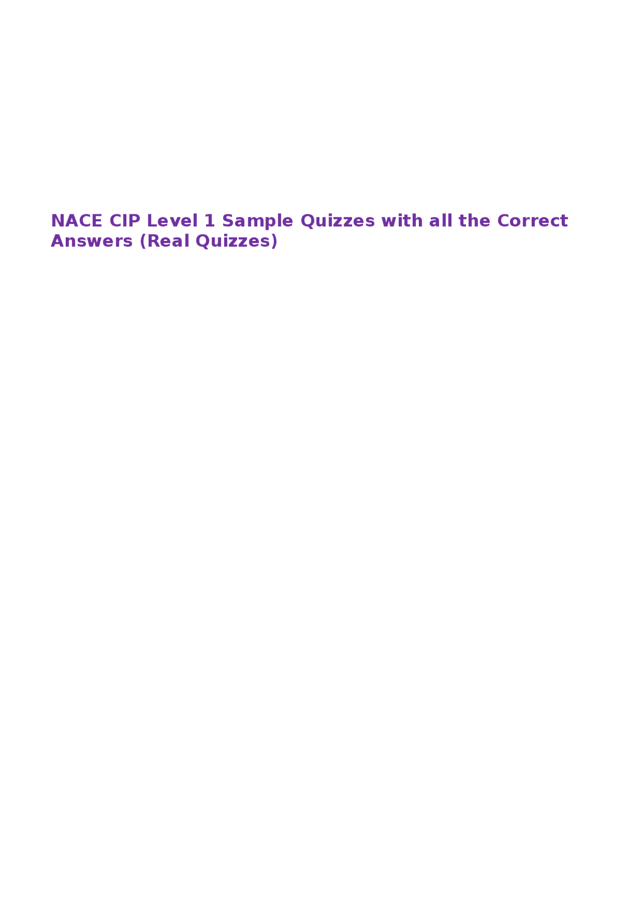 NACE CIP Level 1 Sample Quizzes with all the Correct Answers (Real ...