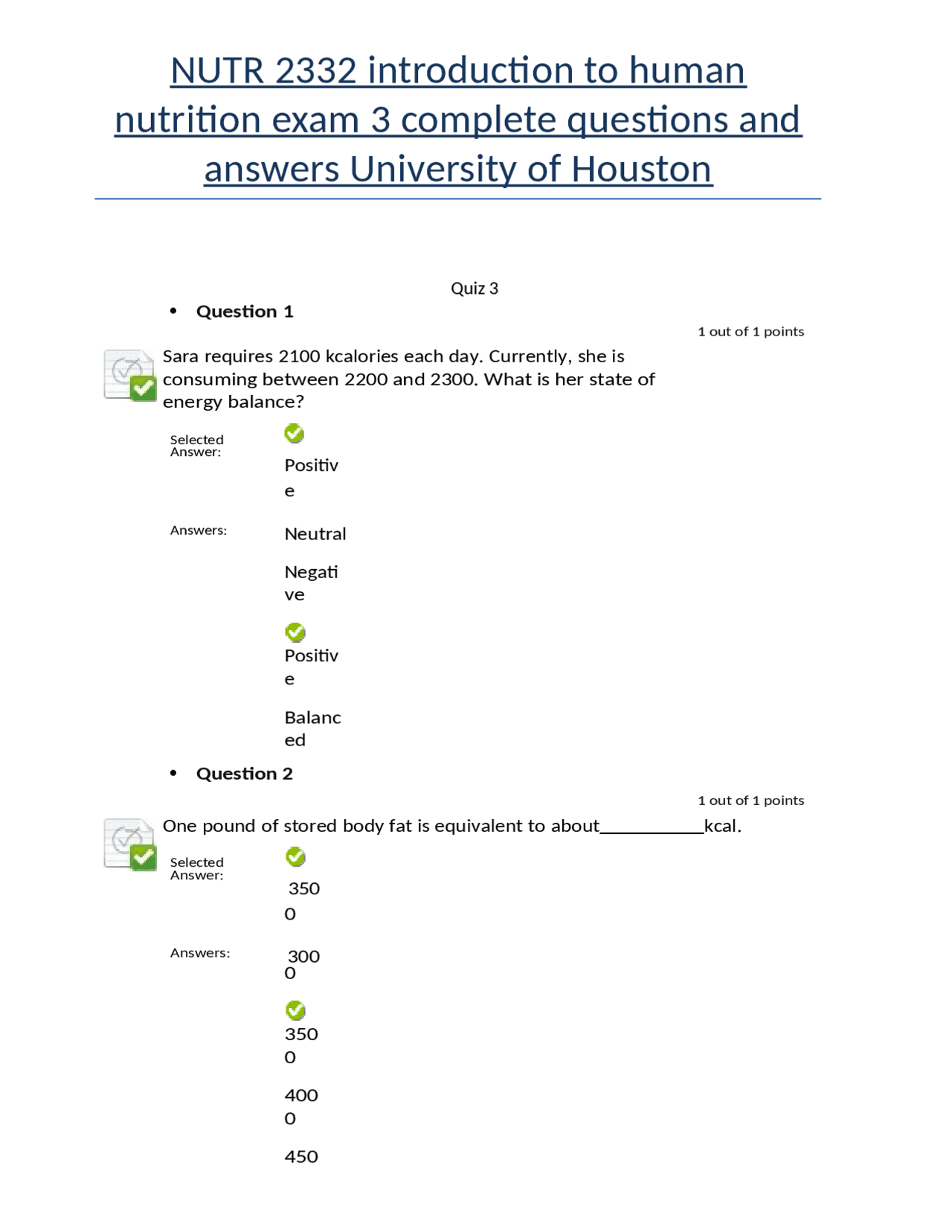 NUTR 2332 introduction to human nutrition exam 3 complete questions and ...