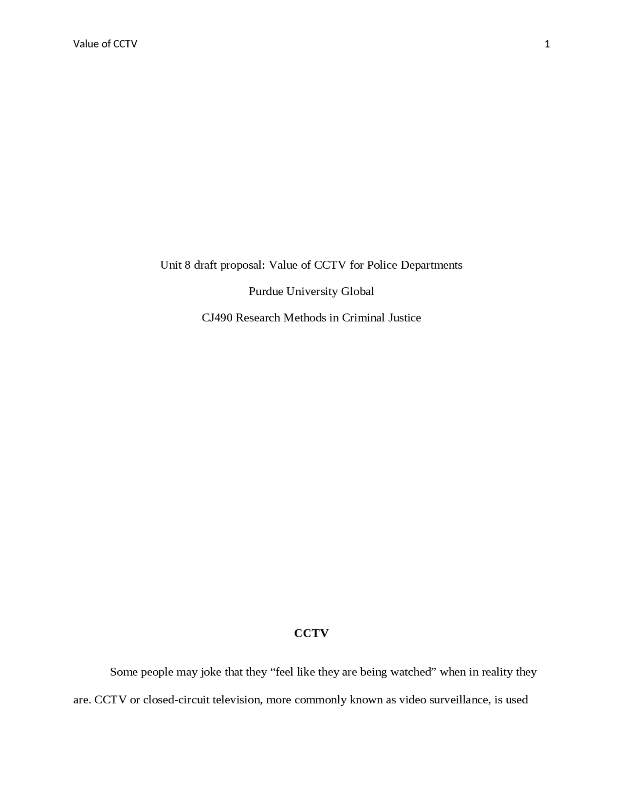 Unit 8 draft proposal: Value of CCTV for Police DepartmentsP | Lecture ...