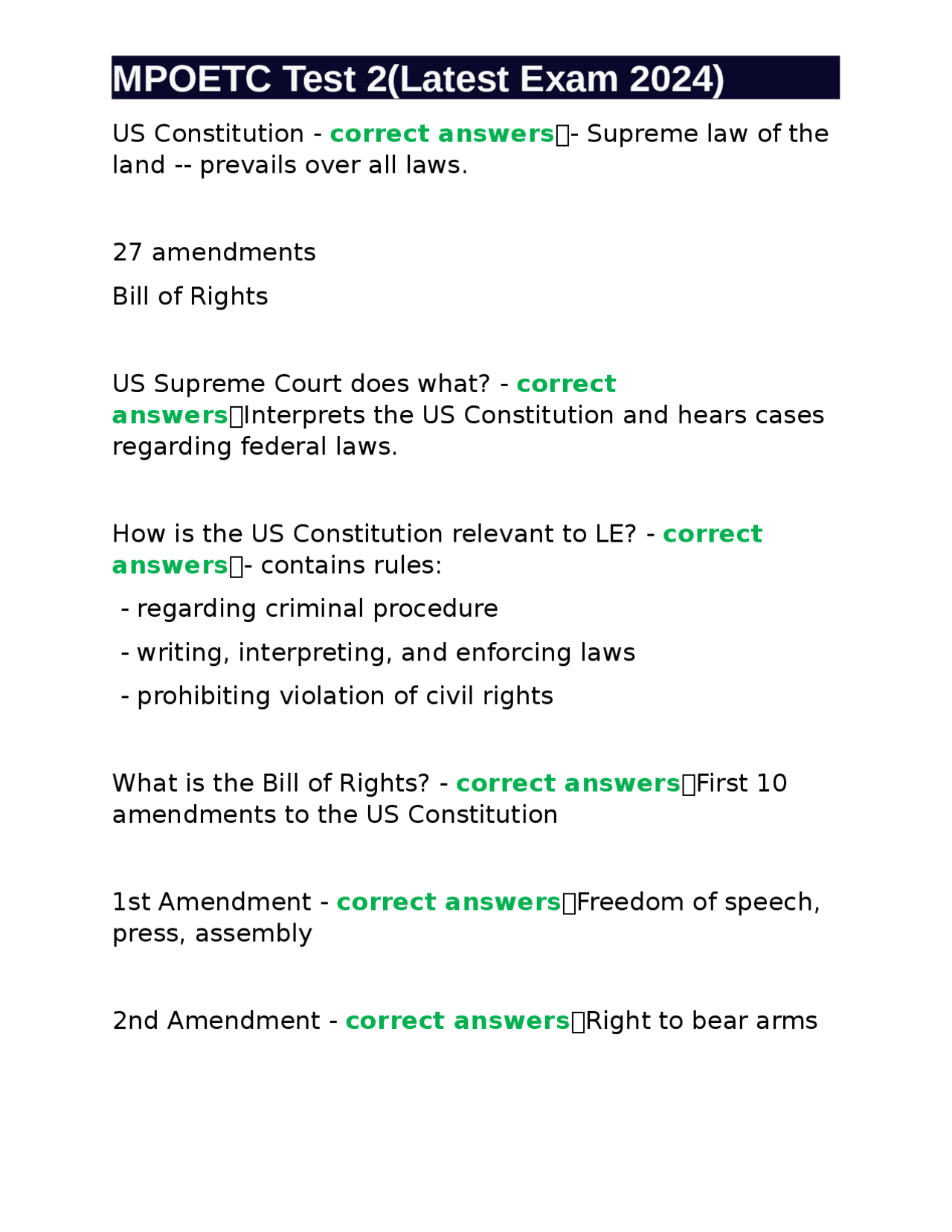 "MPOETC Test 2 (2024) - Mastering US Constitution and Pennsylvania ...