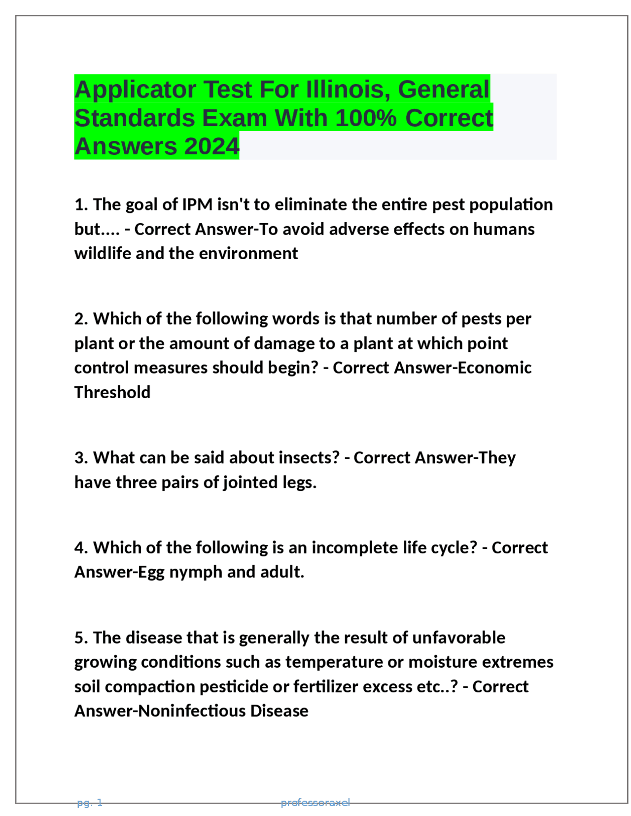 Applicator Test For Illinois, General Standards Exam With 100% Correct ...