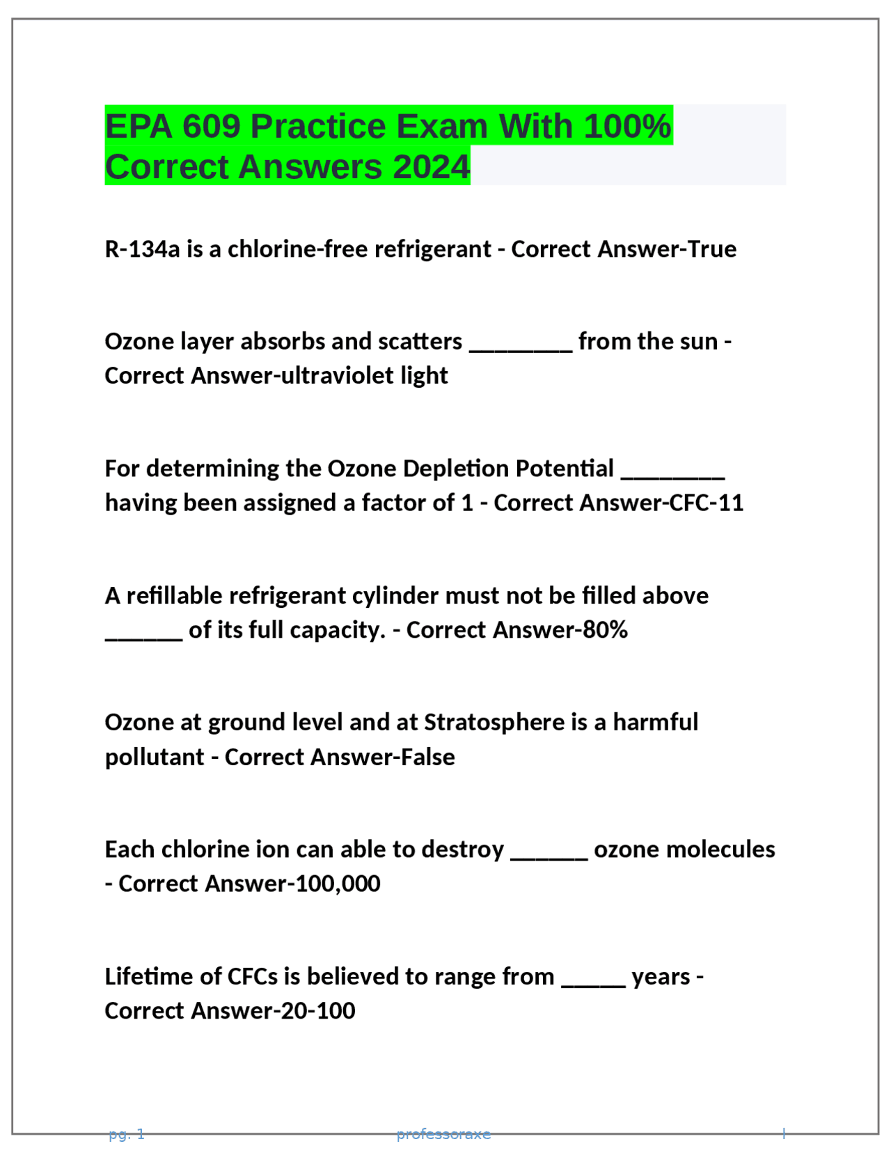 EPA 609 Practice Exam With 100% Correct Answers 2024 | Exams Advanced ...