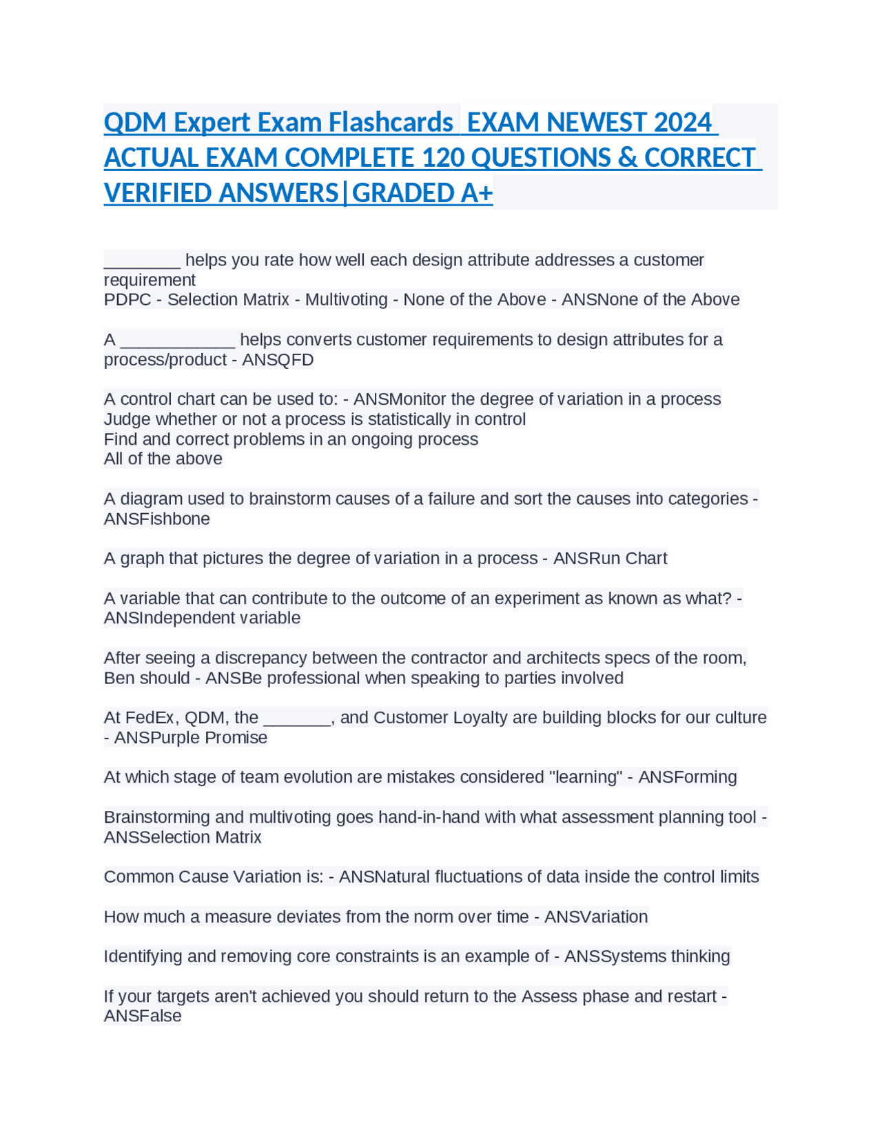 QDM Expert Exam Flashcards EXAM NEWEST 2024 ACTUAL EXAM COMPLETE 120 ...