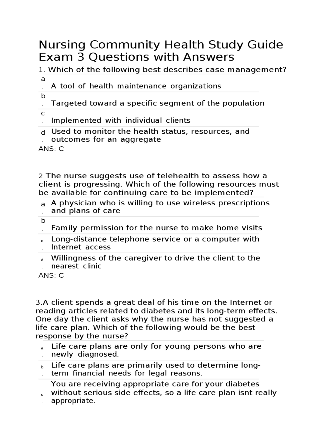 Nursing Community Health Study Guide Exam 3 Questions with Answers ...