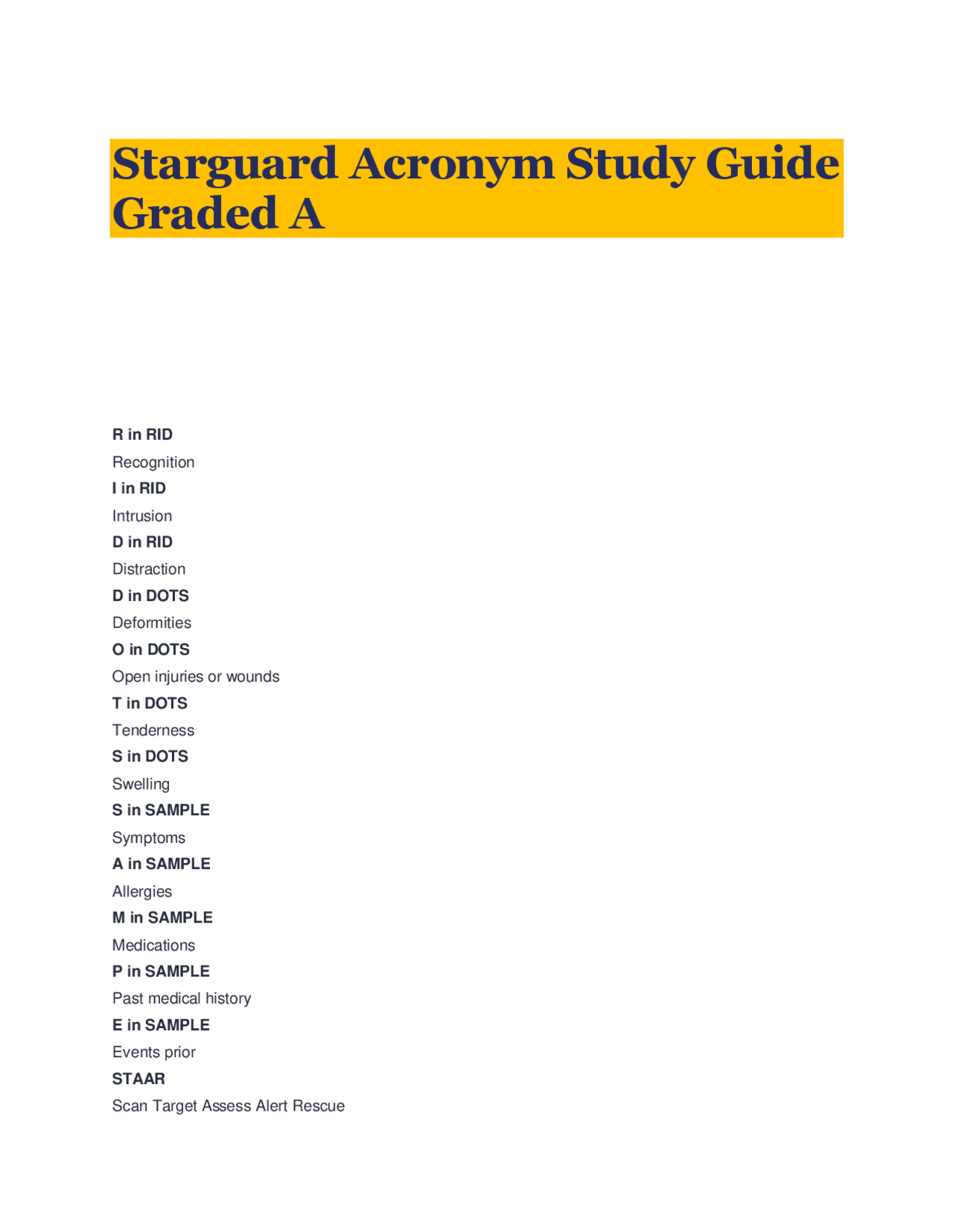 Starguard Acronym Study Guide Graded A | Study Guides, Projects ...