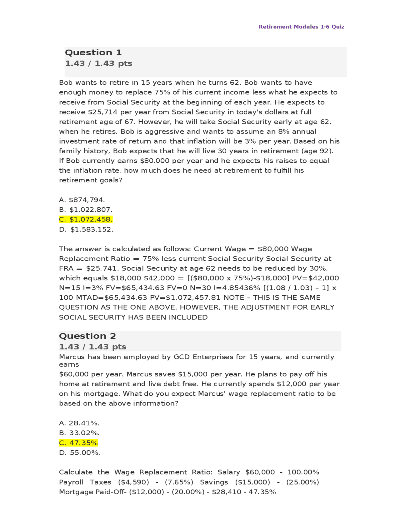Retirement Modules 1-6 Quizzes | Exams Nursing | Docsity
