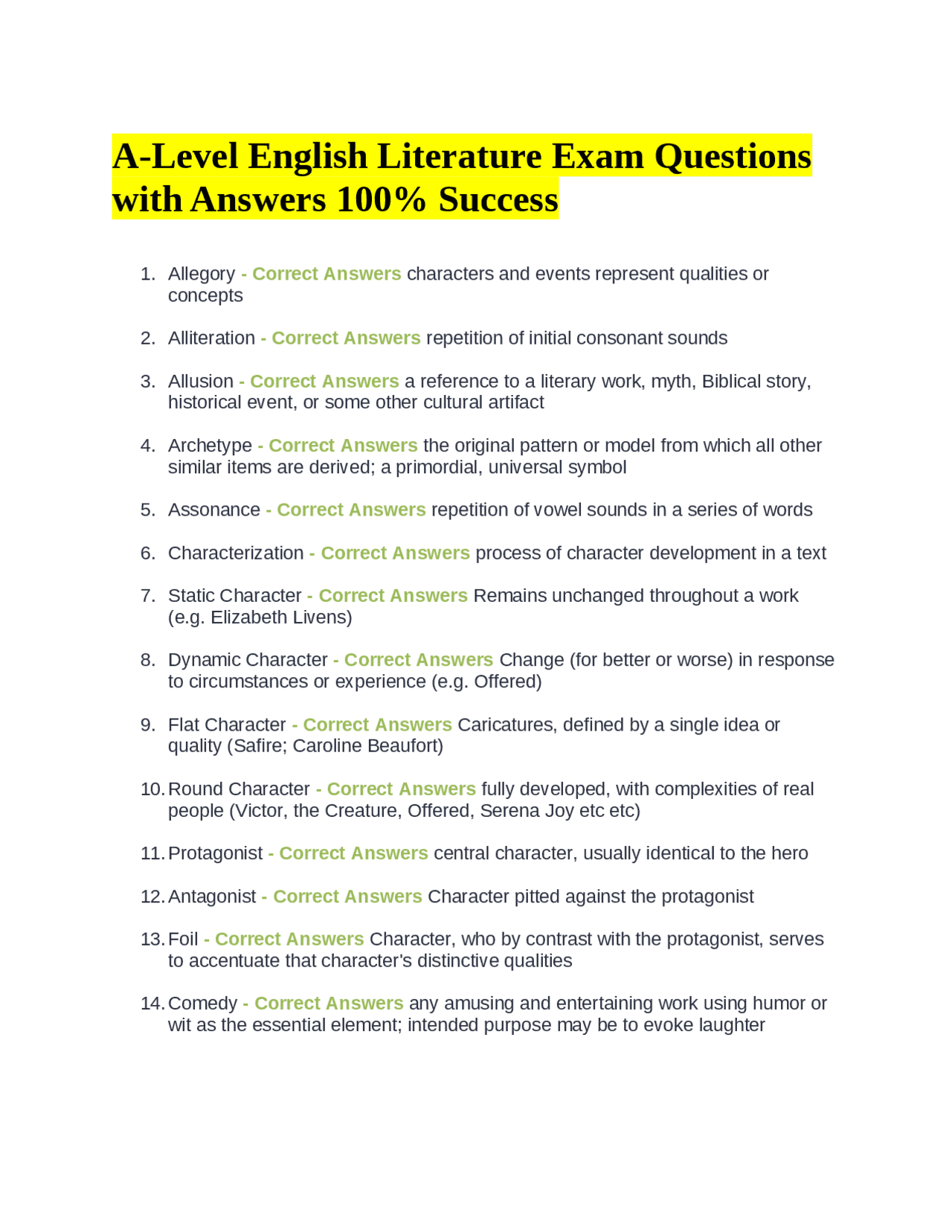 A-Level English Literature Exam Questions with Answers 100% Success ...