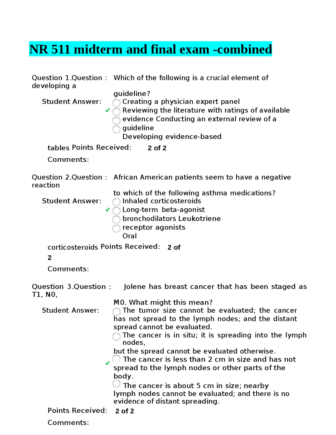 NR 511 midterm and final exam -combined.docx | Exams Nursing | Docsity
