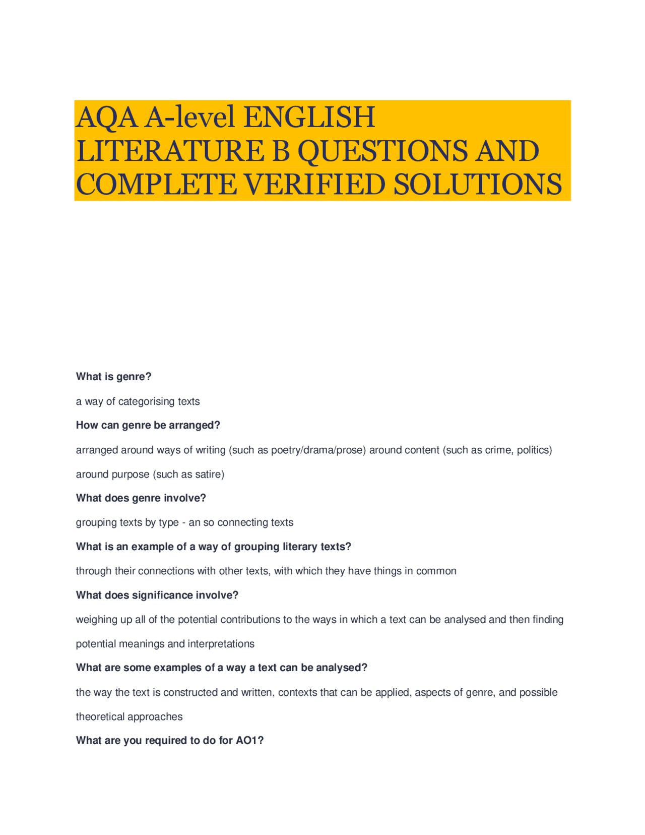 AQA A-level ENGLISH LITERATURE B QUESTIONS AND COMPLETE VERIFIED ...