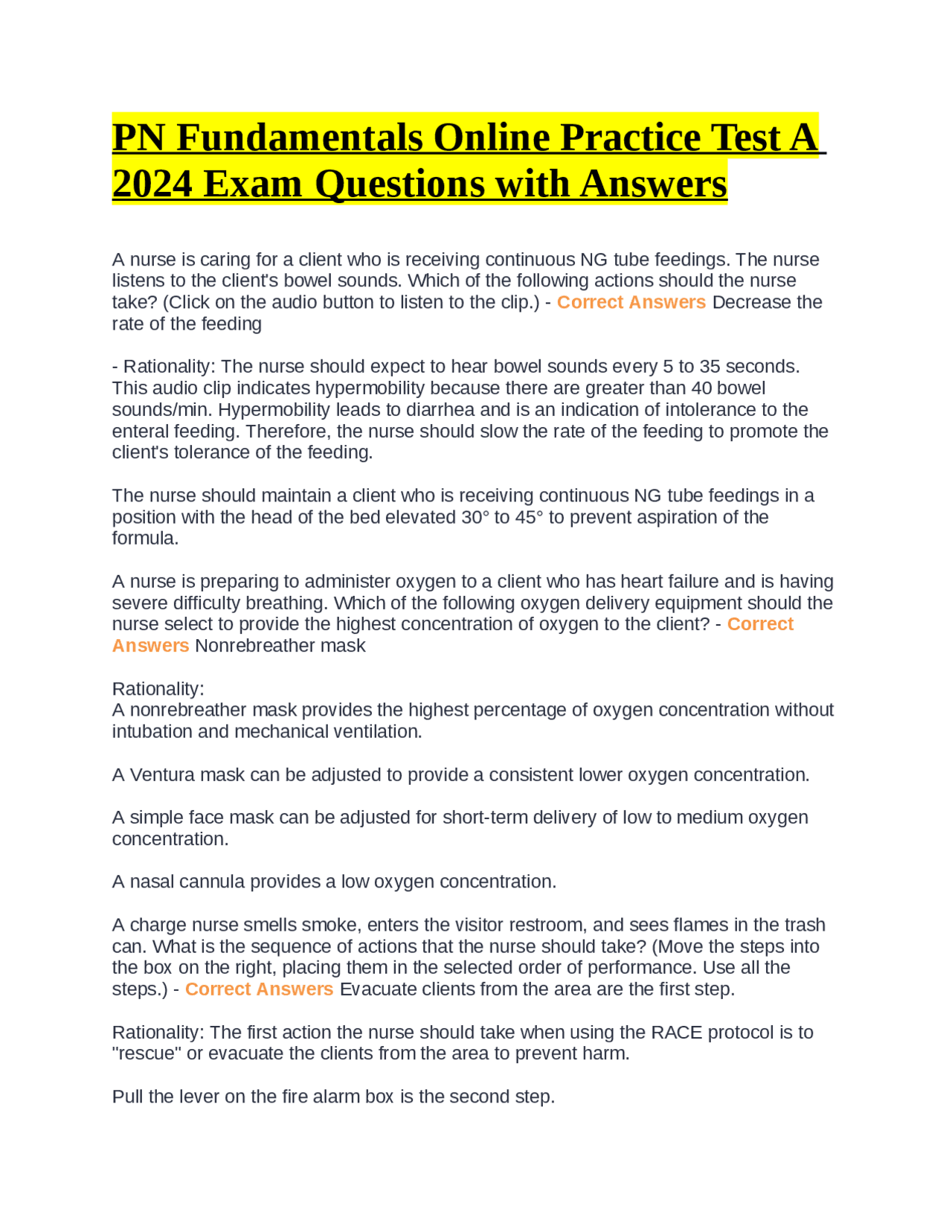 PN Fundamentals Online Practice Test A 2024 Exam Questions with Answers ...
