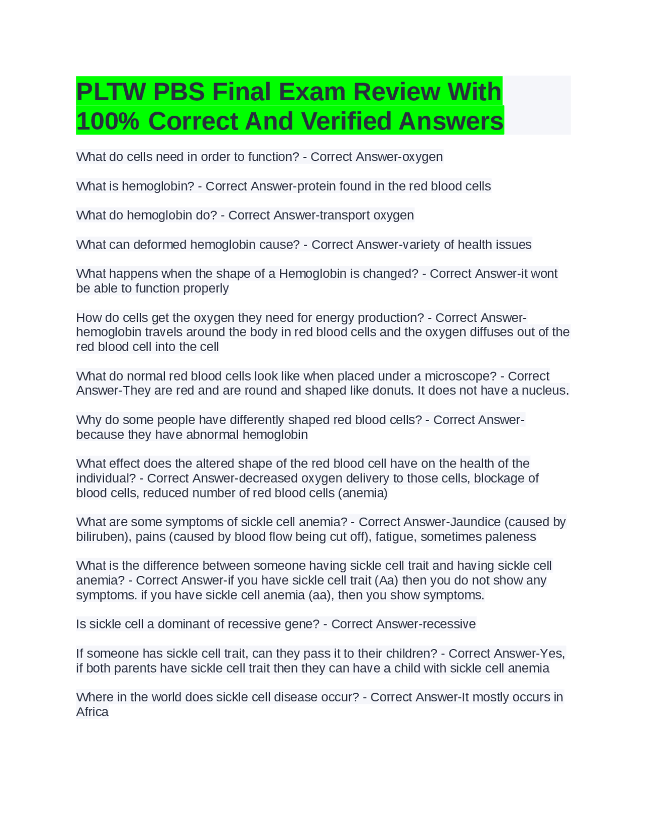 PLTW PBS Final Exam Review With 100% Correct And Verified Answers ...