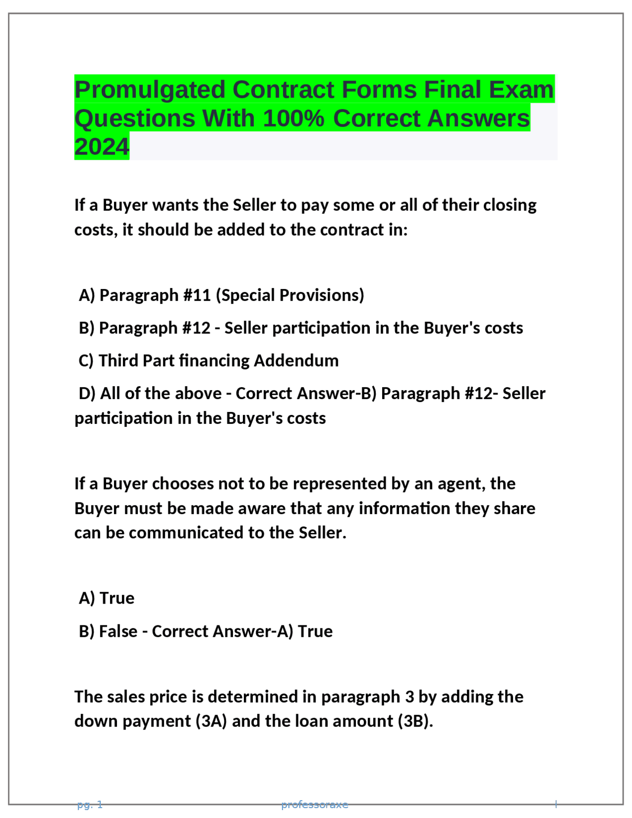 Promulgated Contract Forms Final Exam Questions With 100% Correct ...