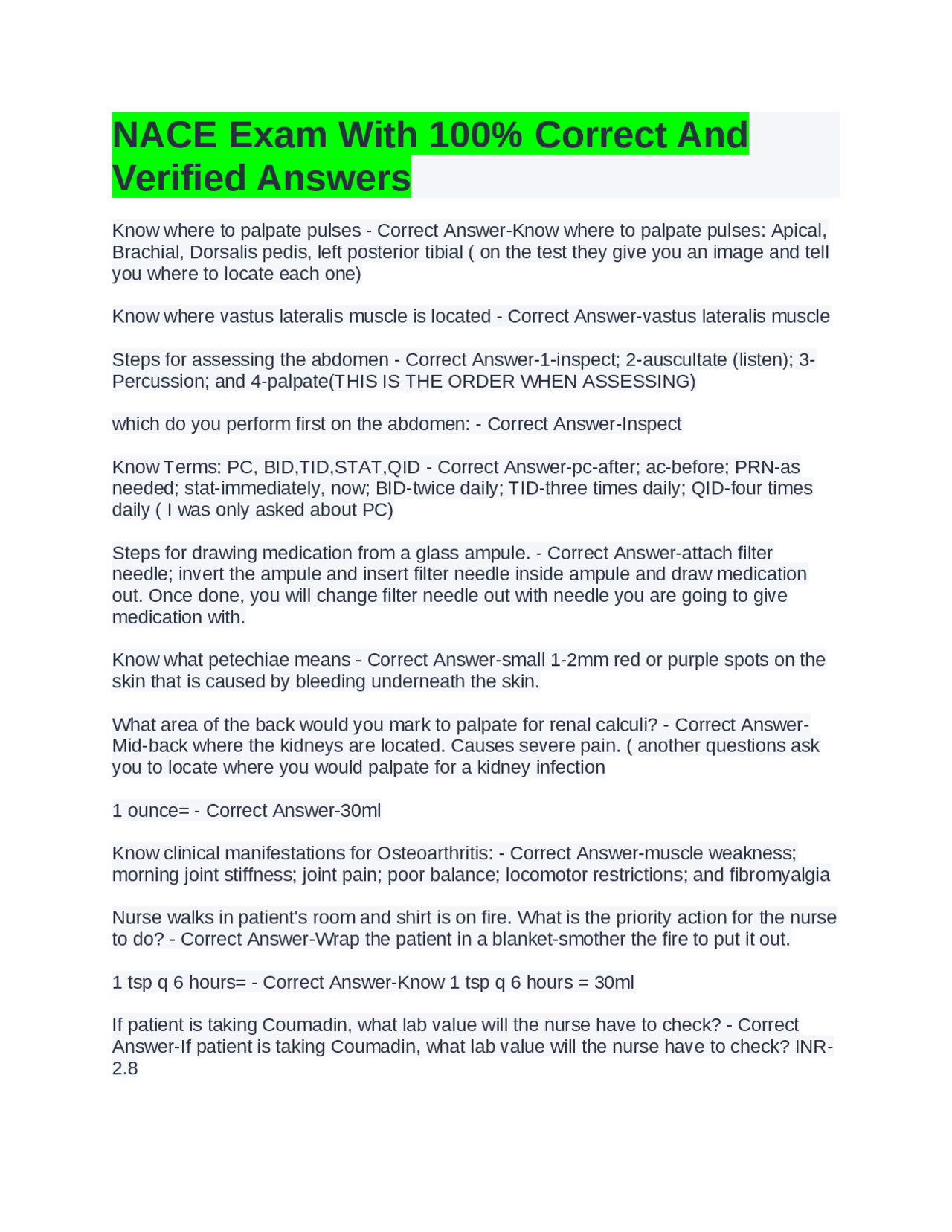 NACE Exam With 100% Correct And Verified Answers | Exams Advanced ...