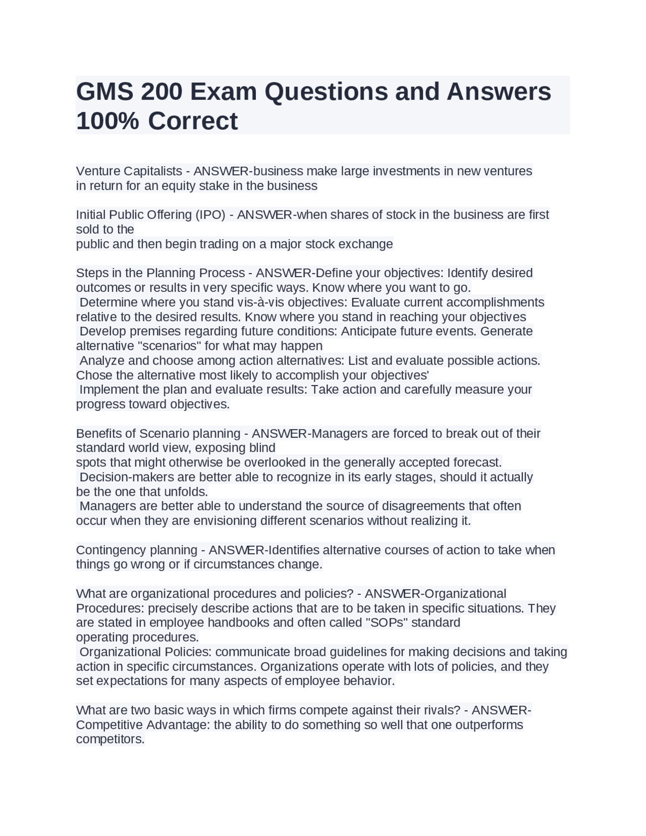 GMS 200 Exam Questions and Answers 100% Correct | Exams Organization and Business Administration ...