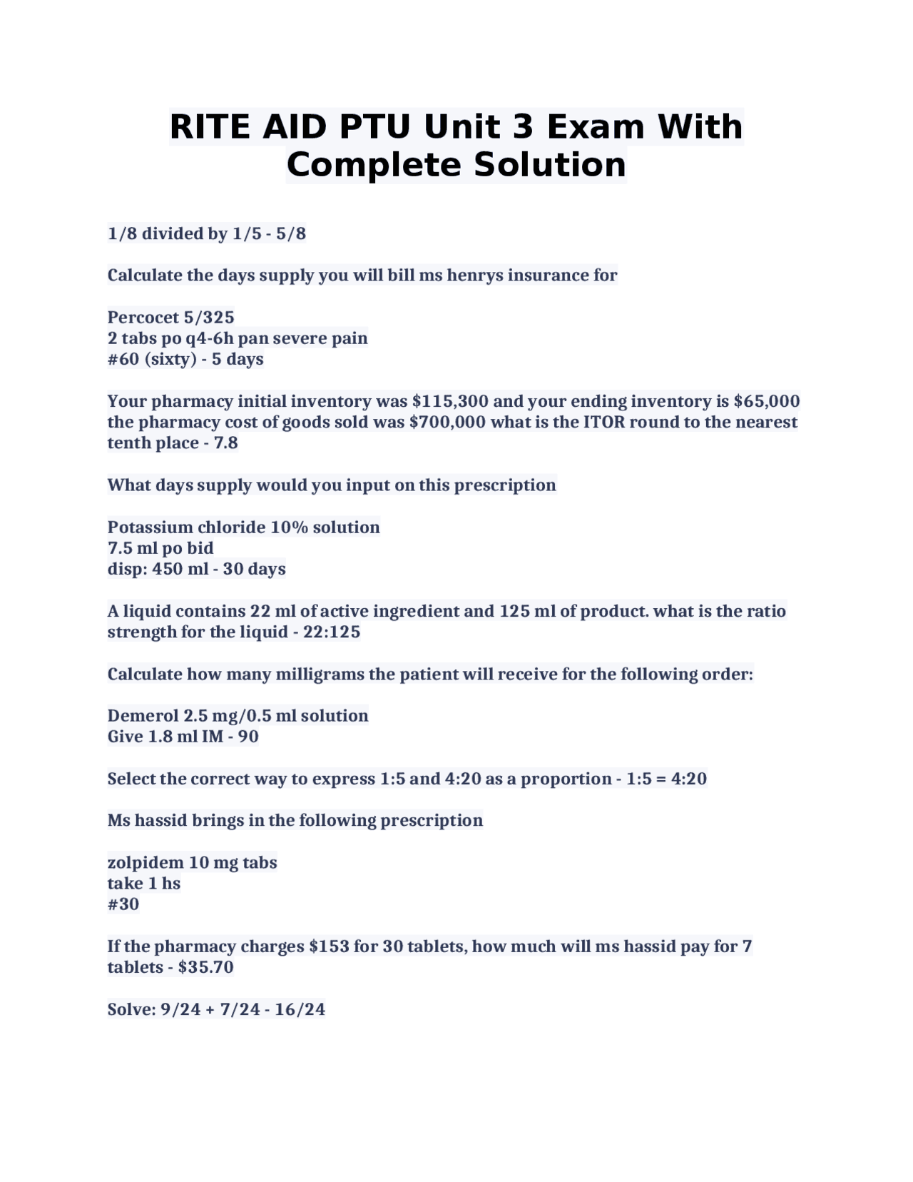 RITE AID PTU Unit 3 Exam With Complete Solution | Exams Health sciences ...