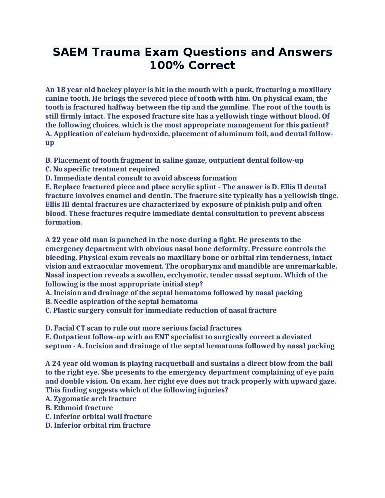 SAEM Trauma Exam Questions and Answers 100% Correct | Exams Advanced ...