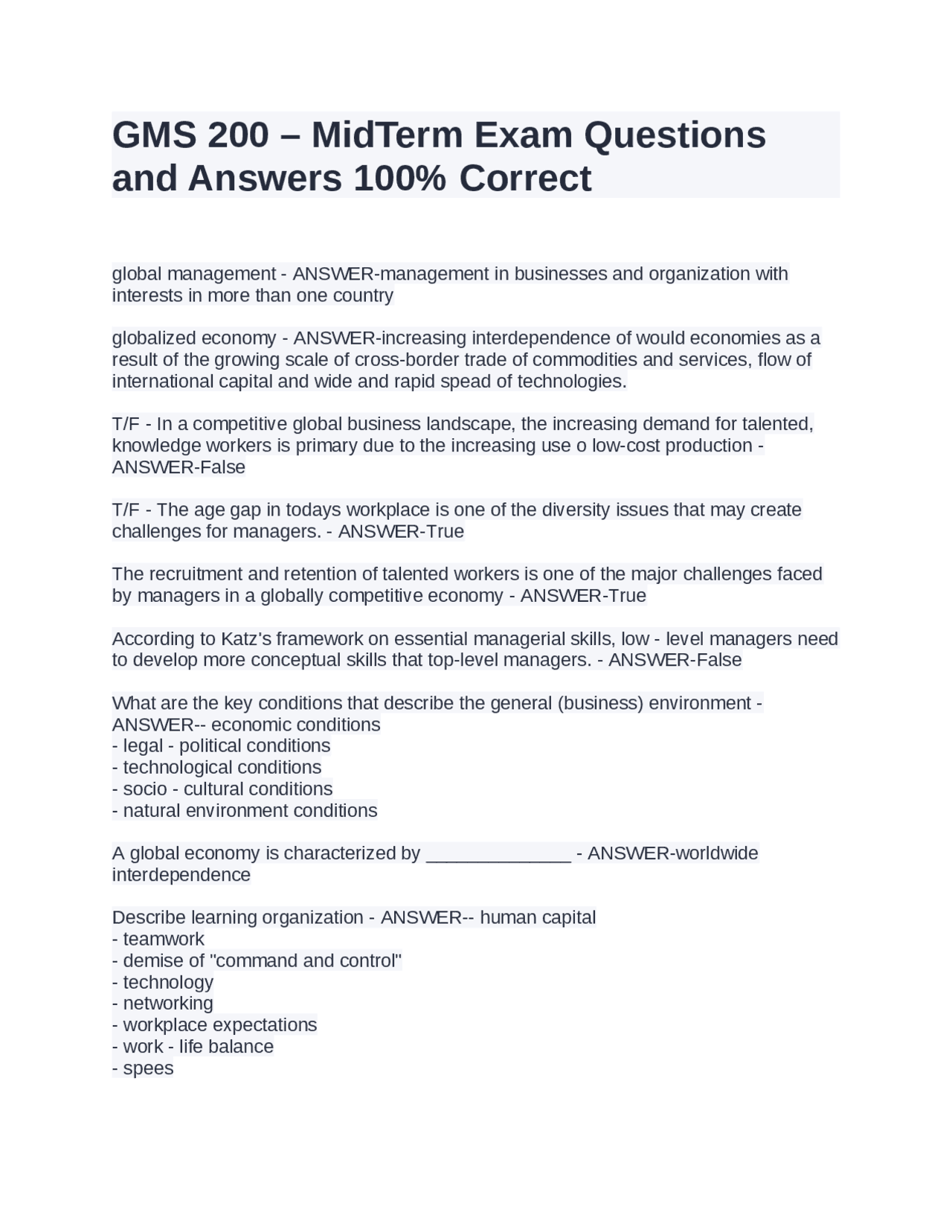 GMS 200 – MidTerm Exam Questions and Answers 100% Correct | Exams ...