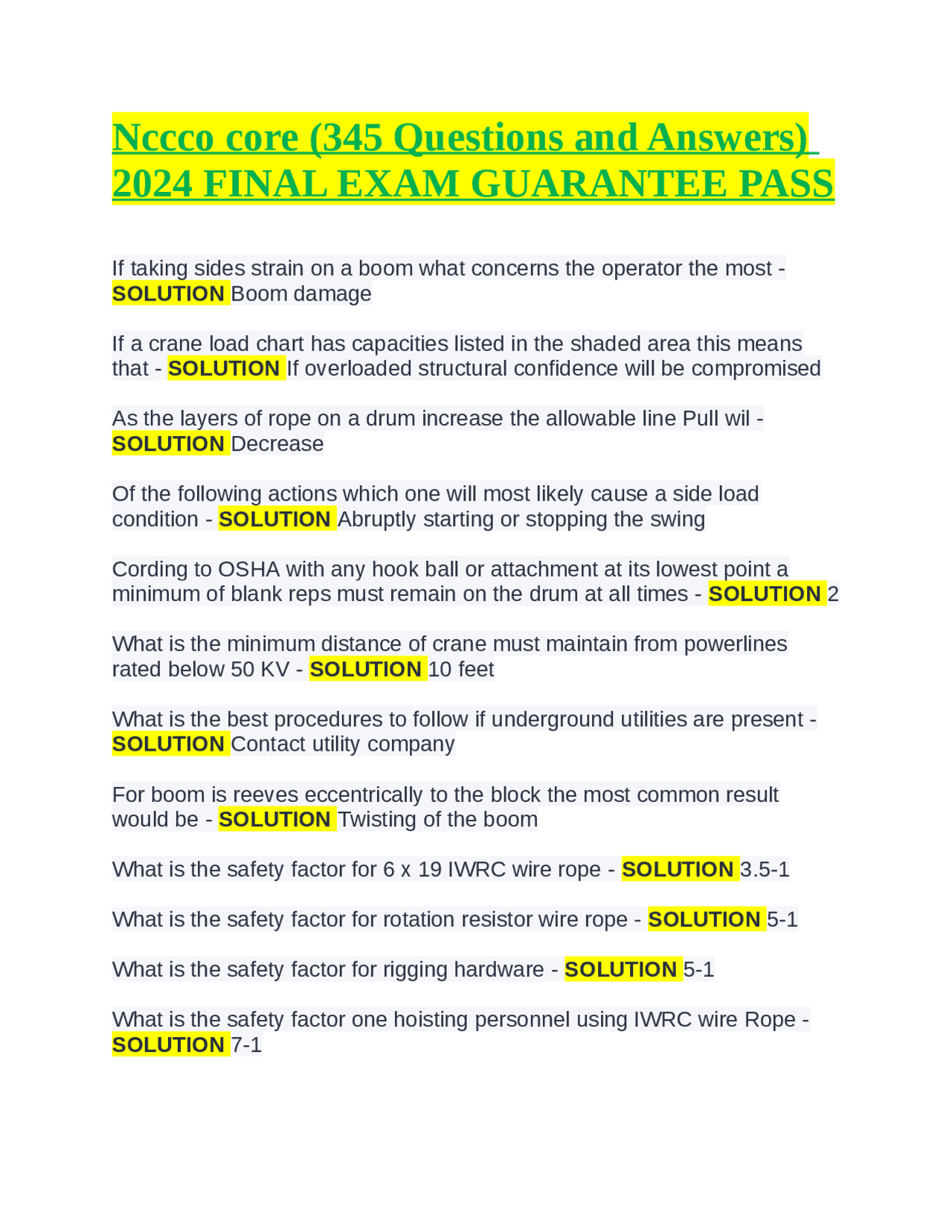 Nccco core (345 Questions and Answers) 2024 FINAL EXAM GUARANTEE PASS ...