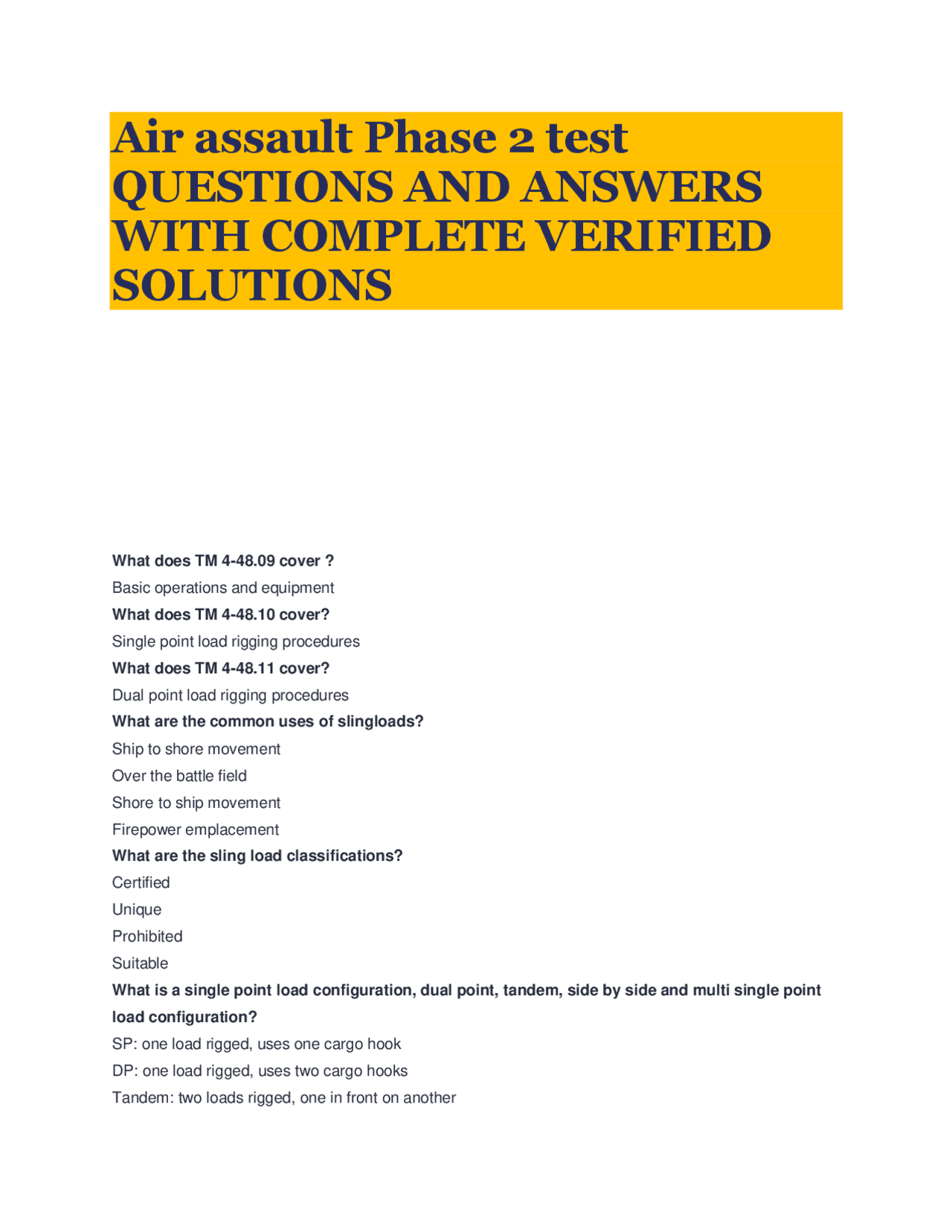 Air assault Phase 2 test QUESTIONS AND ANSWERS WITH COMPLETE VERIFIED ...