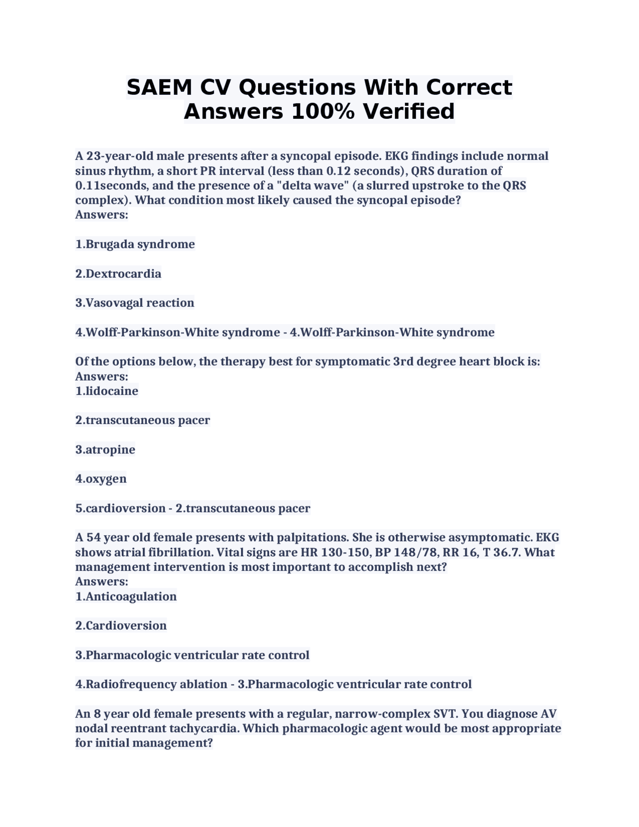 SAEM CV Questions With Correct Answers 100% Verified | Exams Advanced ...