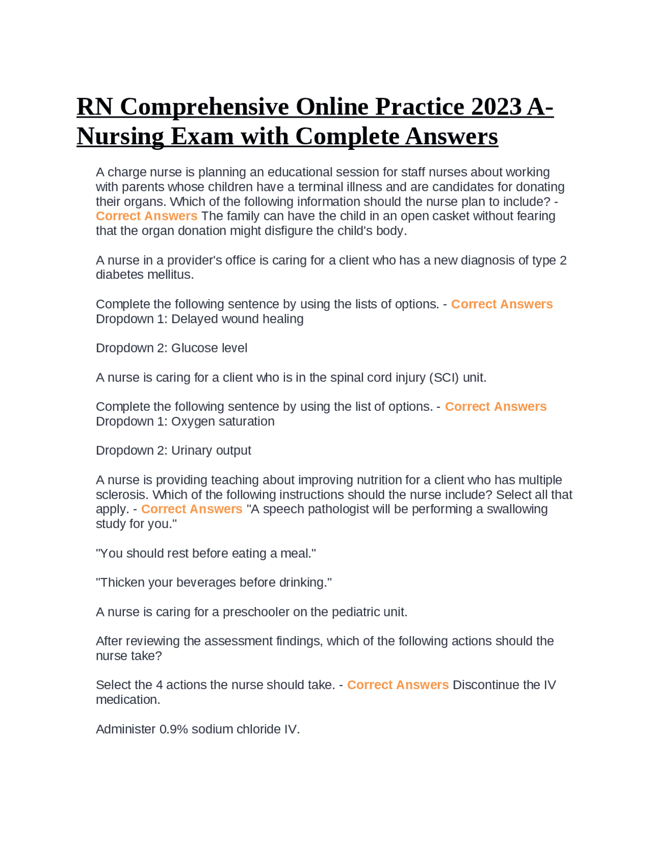 RN Comprehensive Online Practice 2023 A-Nursing Exam with Complete ...