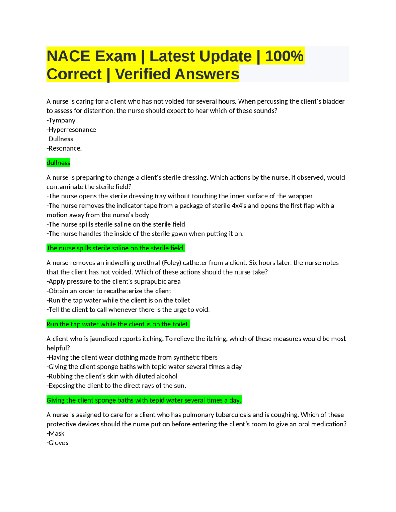NACE Exam | Latest Update | 100% Correct | Verified Answers | Exams ...