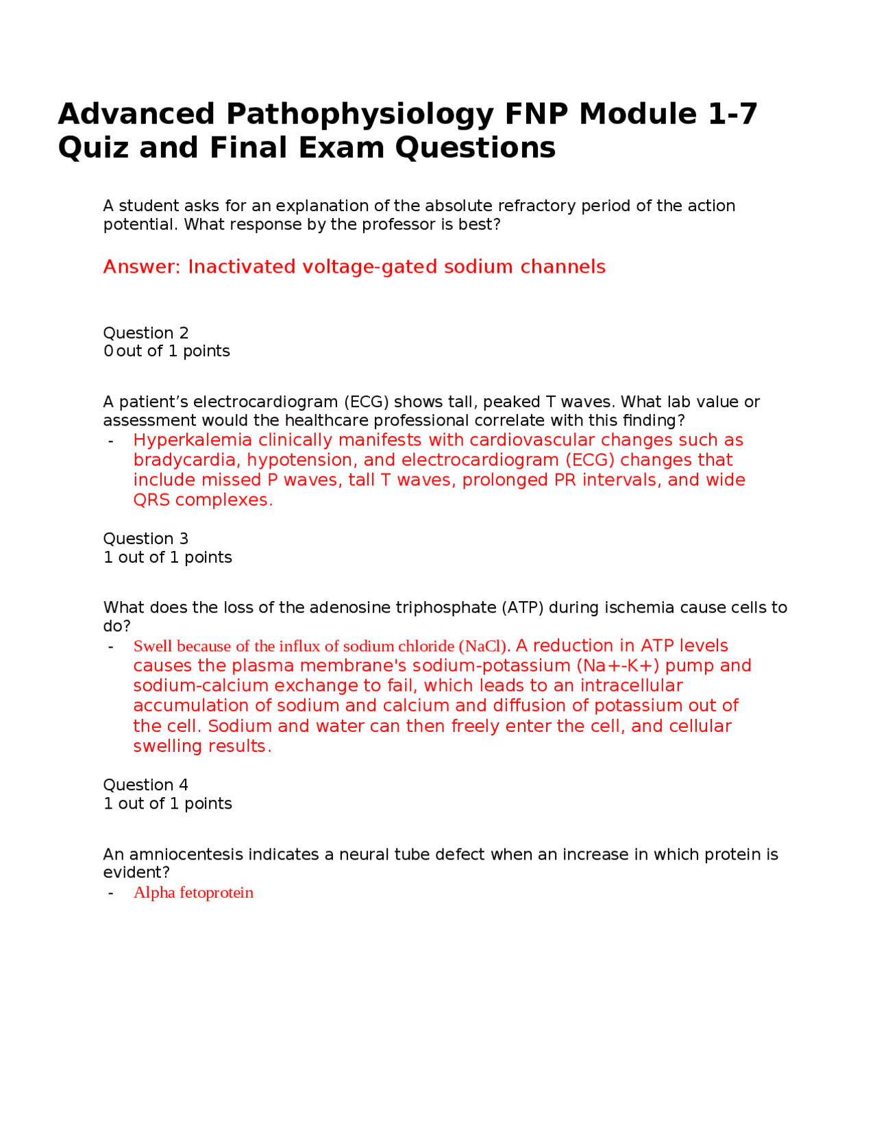 Advanced Pathophysiology FNP Module 1-7 Quiz and Final Exam Questions ...