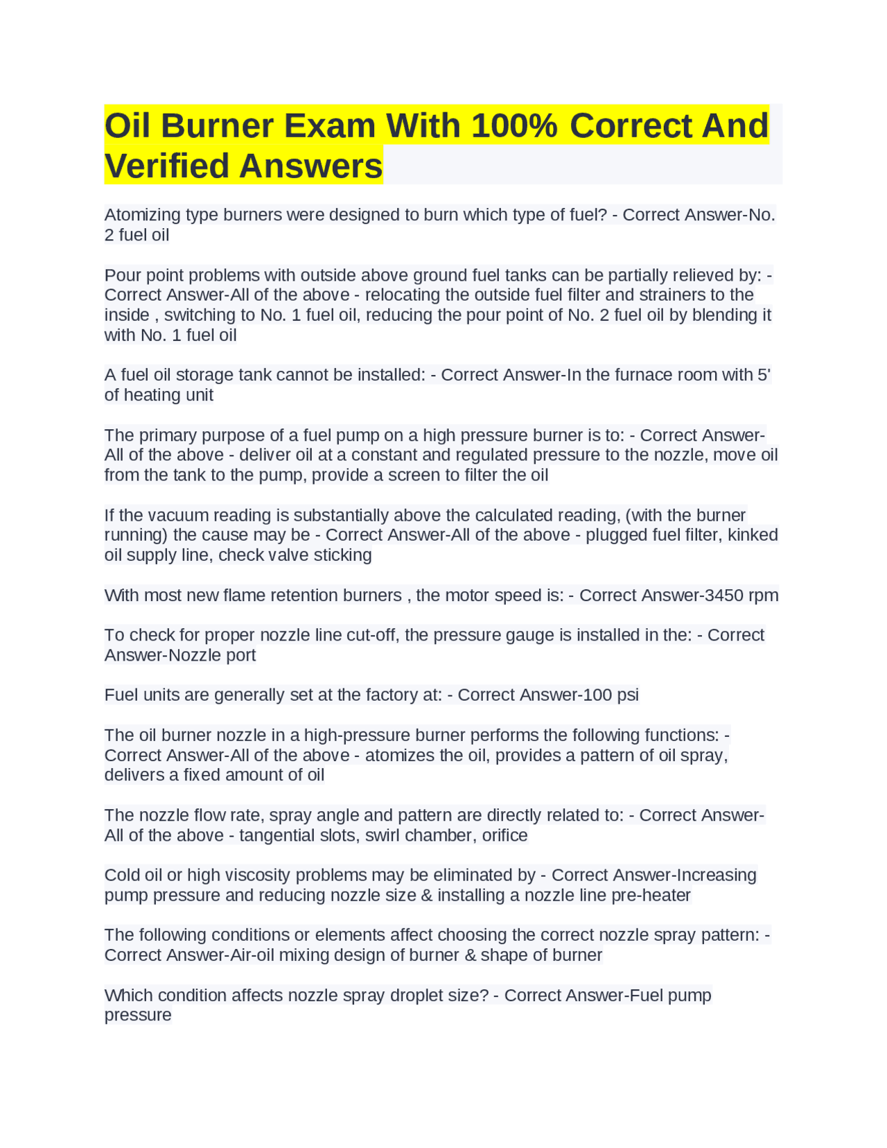 Oil Burner Exam With 100% Correct And Verified Answers | Exams Advanced ...
