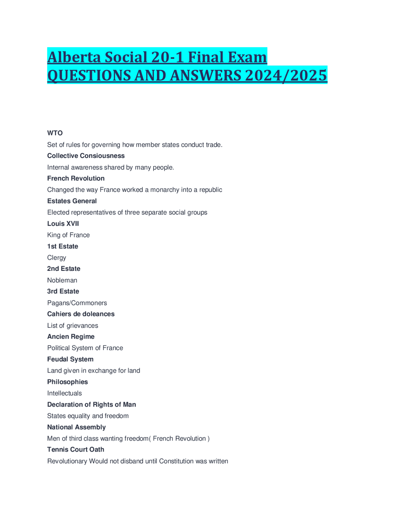 Alberta Social 20-1 Final Exam QUESTIONS AND ANSWERS 2024/2025 | Study ...
