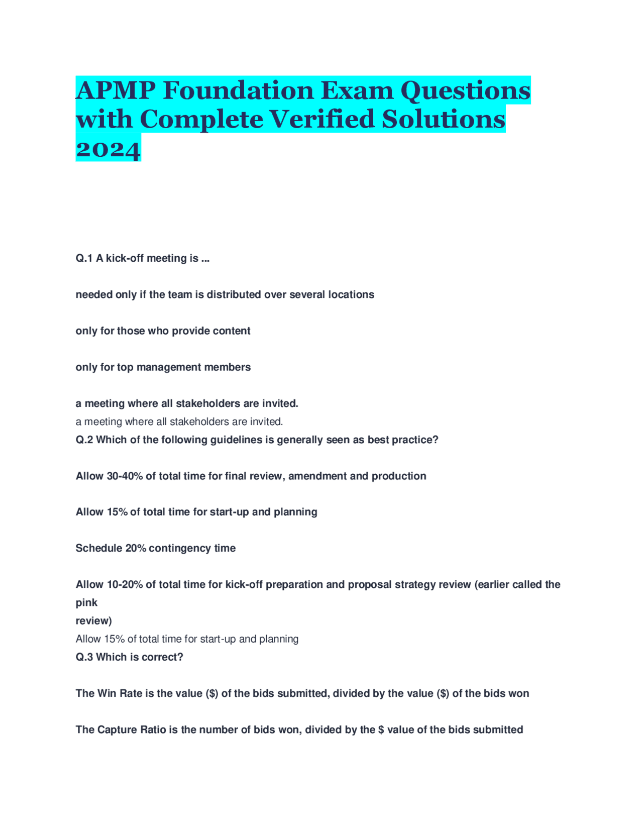 APMP Foundation Exam Questions with Complete Verified Solutions 2024 | Exams Business ...