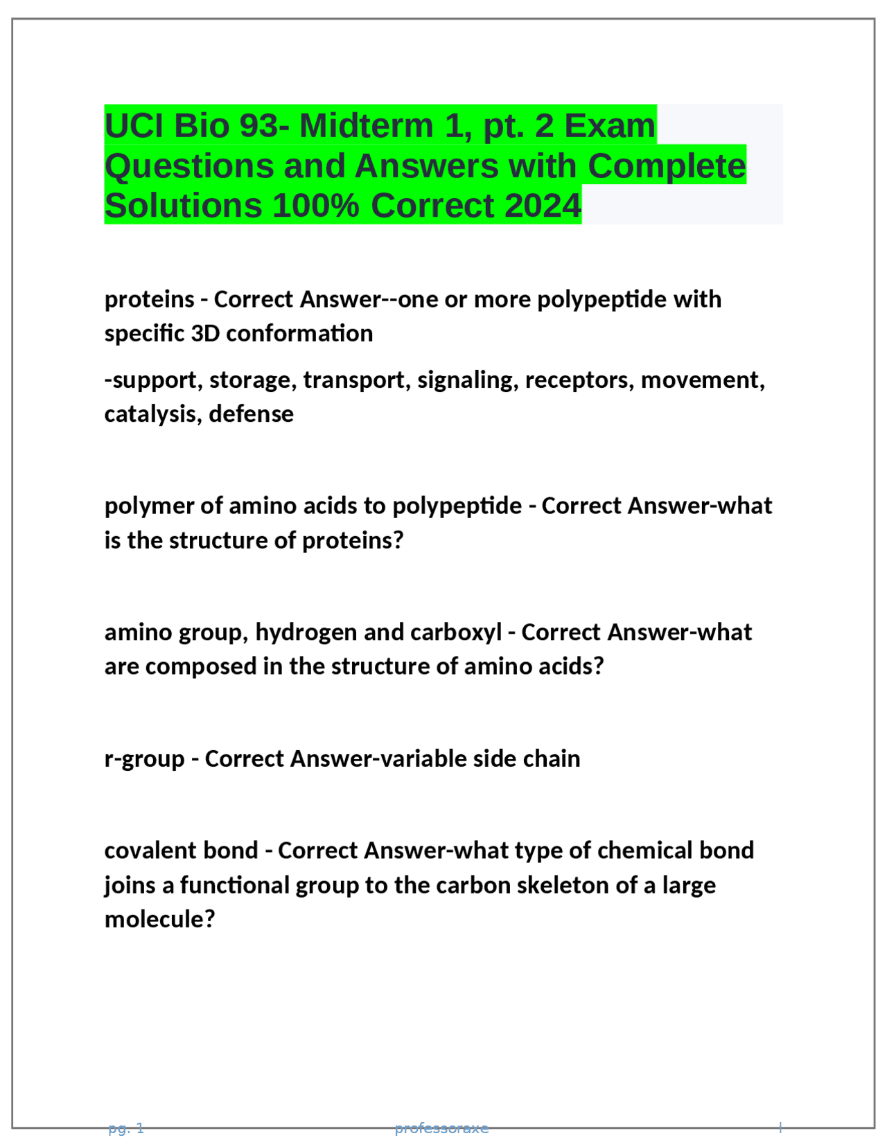 UCI Bio 93- Midterm 1, pt. 2 Exam Questions and Answers with Complete ...