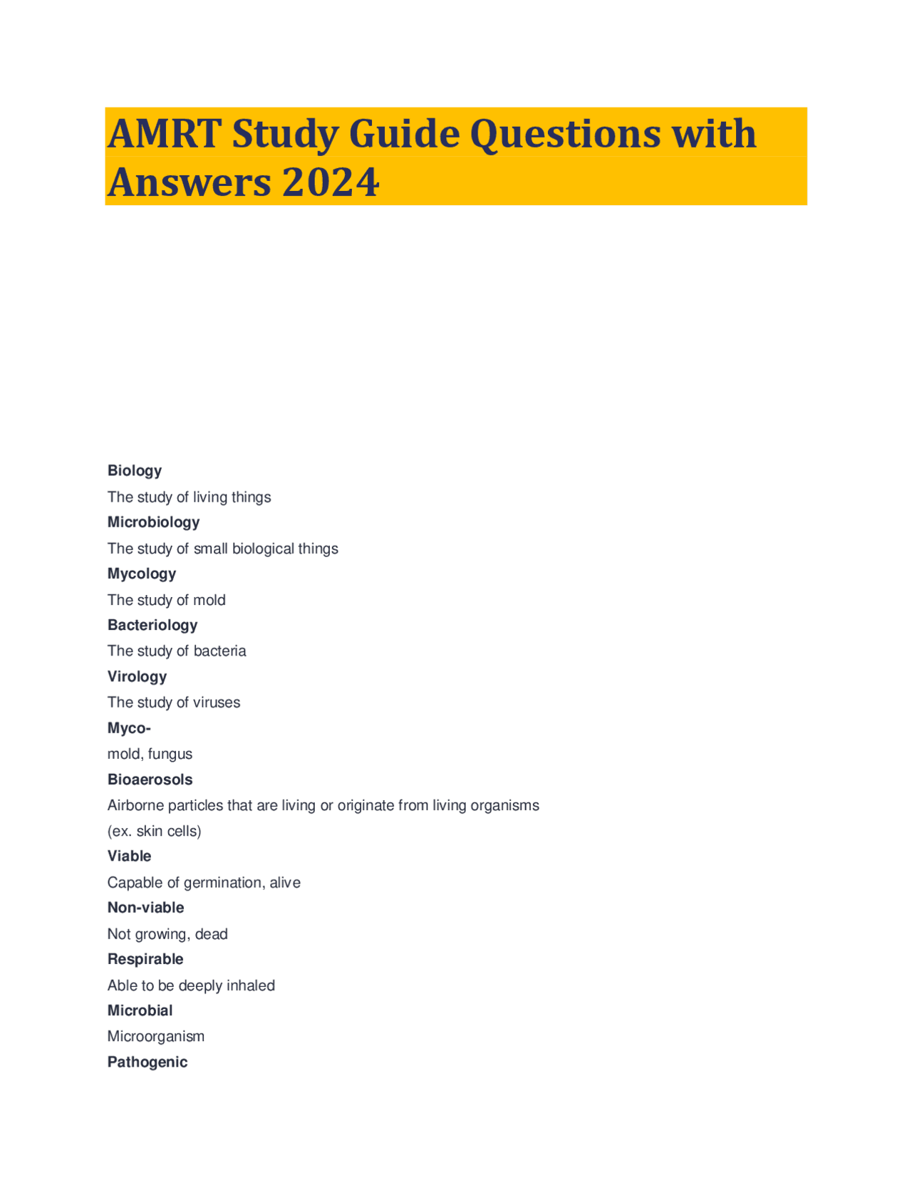 AMRT Study Guide Questions with Answers 2024 | Exams Biology | Docsity