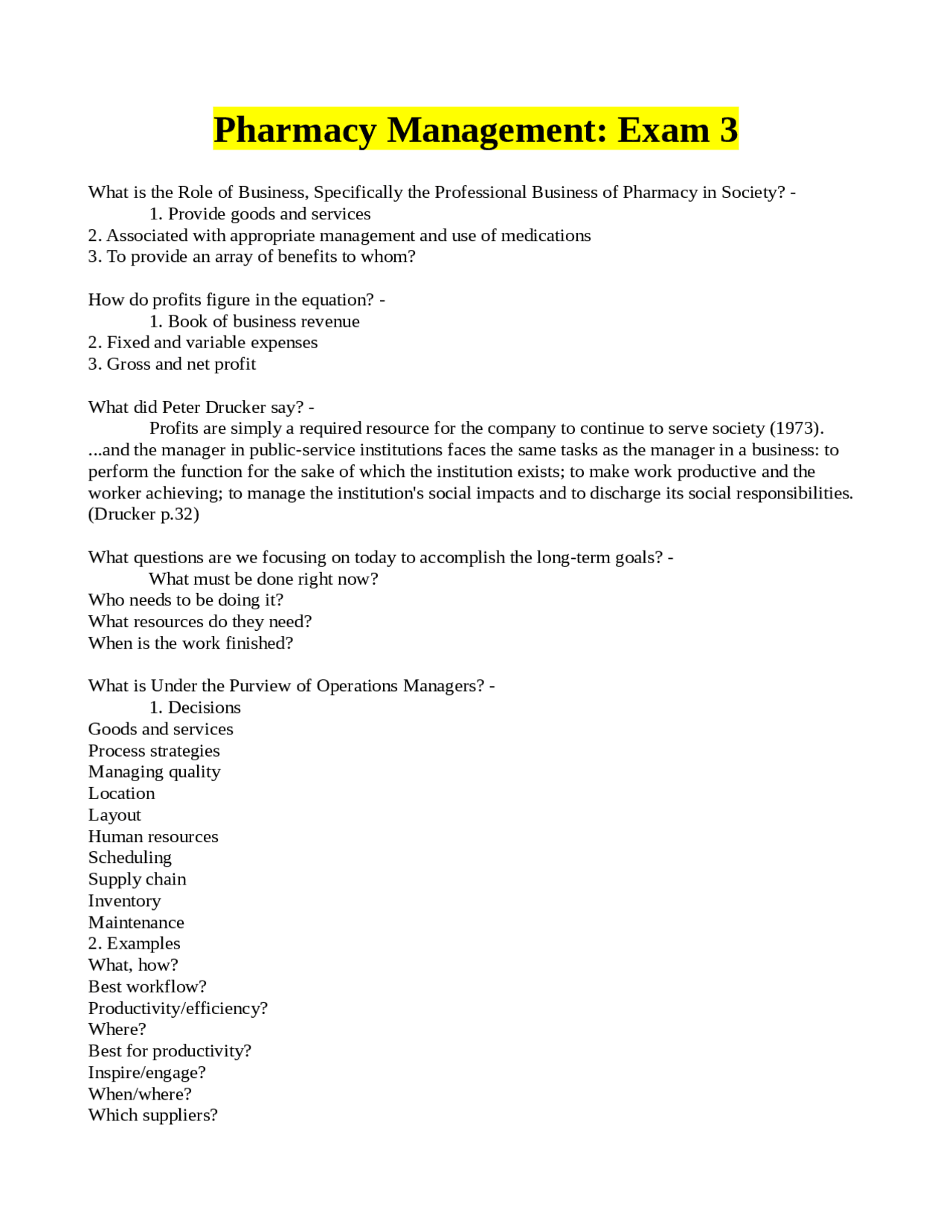Pharmacy Management: Exam 3. | Exams Pharmacy | Docsity